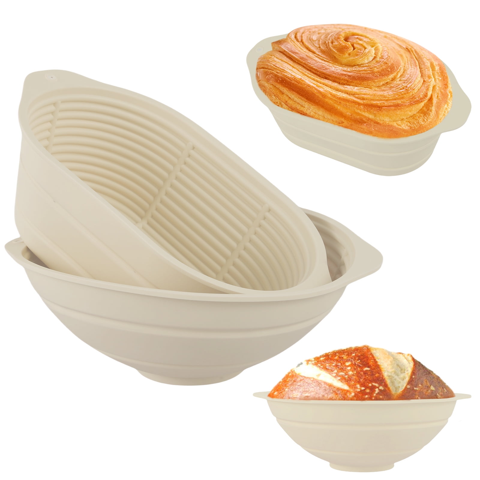 FUYGRCJ Wooden Rising Baking 3Pcs Bread Proofing Basket Set - Oval and ...