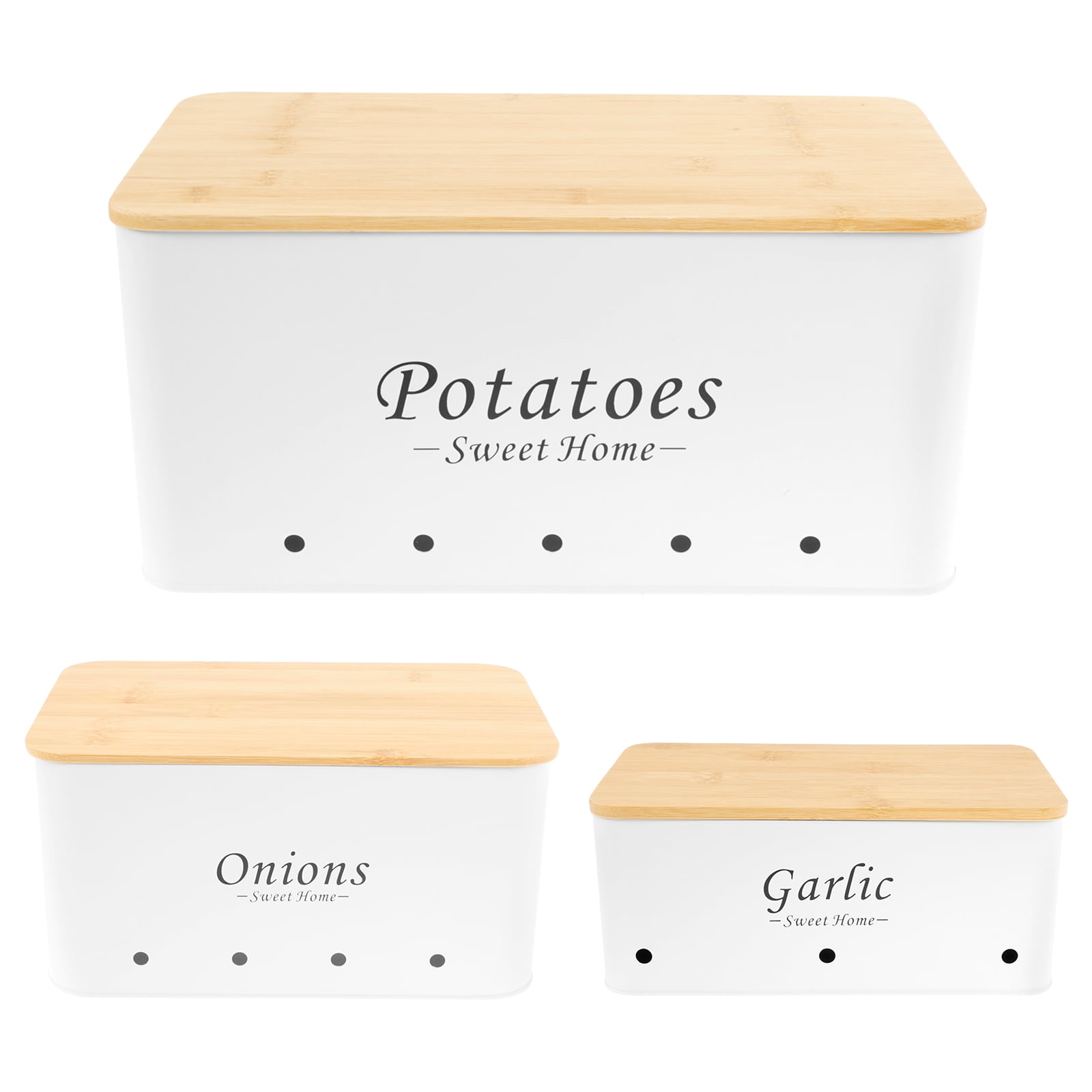 FUYGRCJ 3Pcs Onion Garlic Potato Storage Box Set Carbon Steel Potato ...