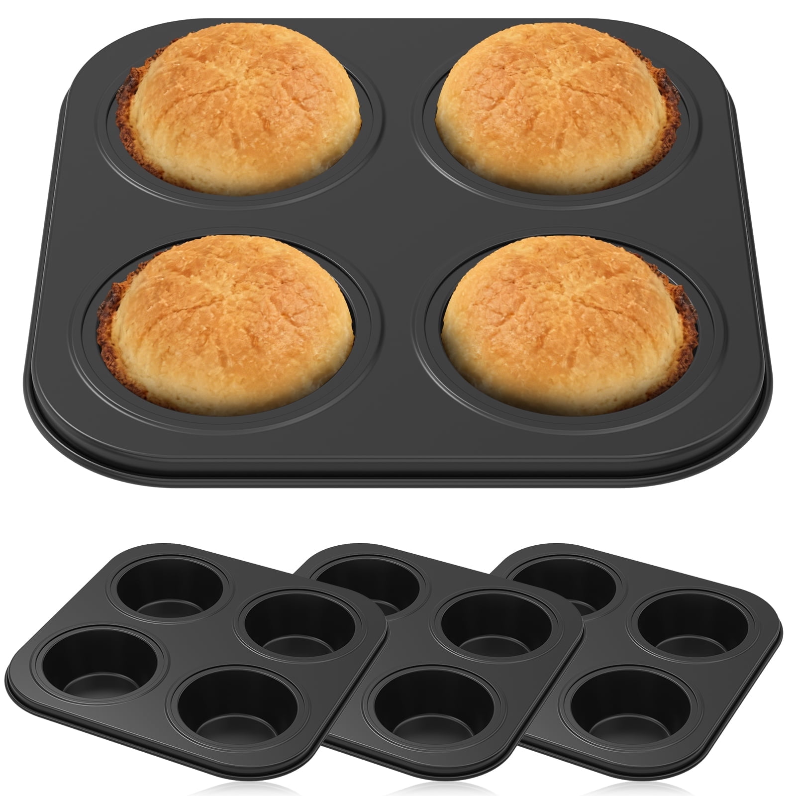 FUYGRCJ 4 Pack 4 Cup Muffin Pan, Bakeware Non-stick Cupcake Baking Pan ...
