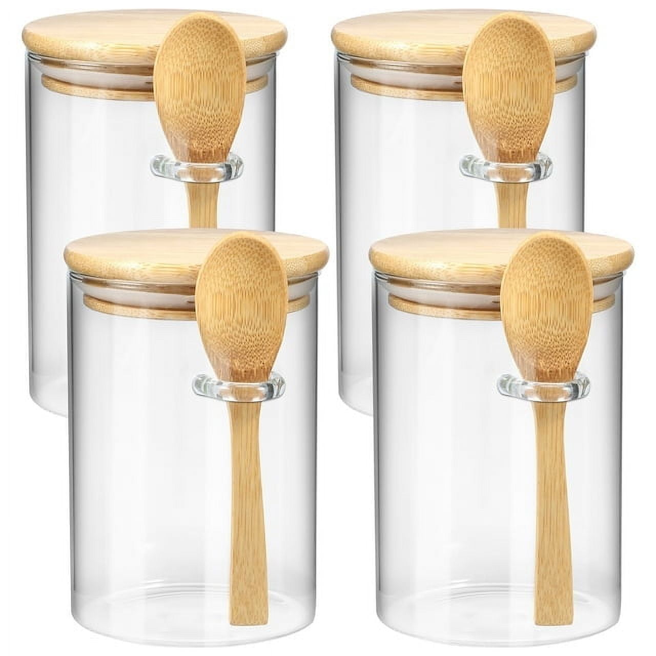 FUYGRCJ 4Pcs Glass Jars with Bamboo Lids and Spoons 600ML Airtight ...