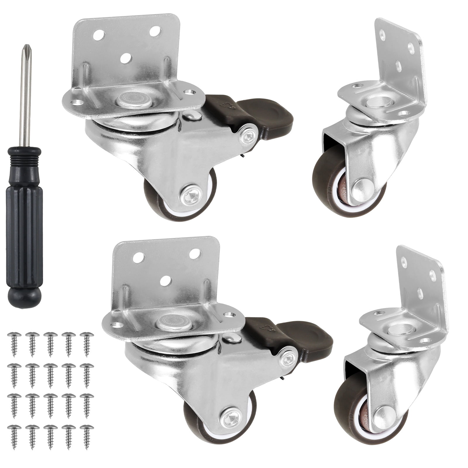 FUYGRCJ 4Pcs L Shaped Caster Wheel Set 1/1.5/2inch Soft Rubber Side ...