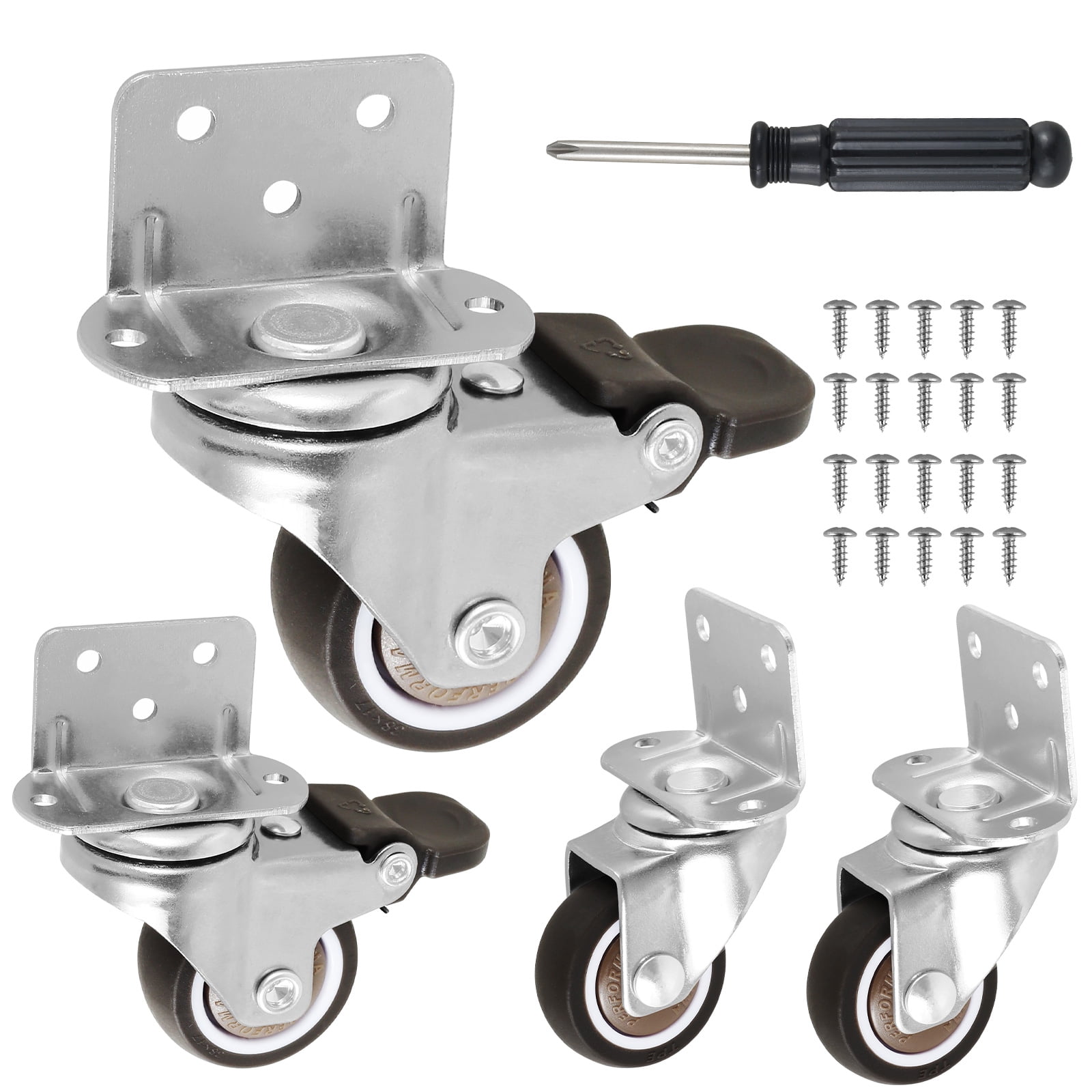 FUYGRCJ 4Pcs L Shaped Caster Wheel Set 1/1.5/2inch Soft Rubber Side ...