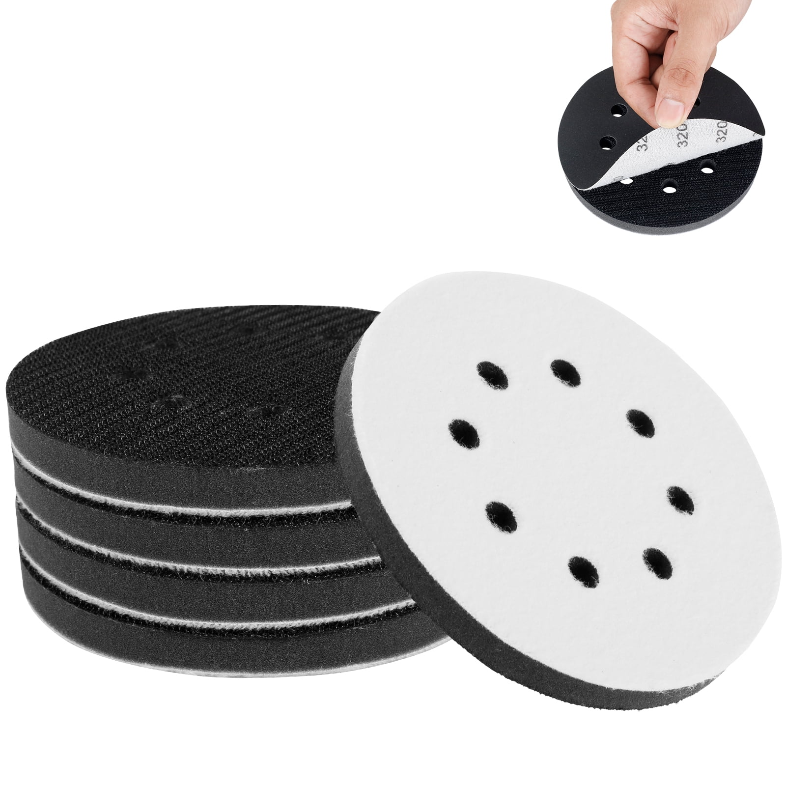 FUYGRCJ 5PCS Sponge Buffer Pad, 5inch 8 Holes Hook and Loop Soft ...