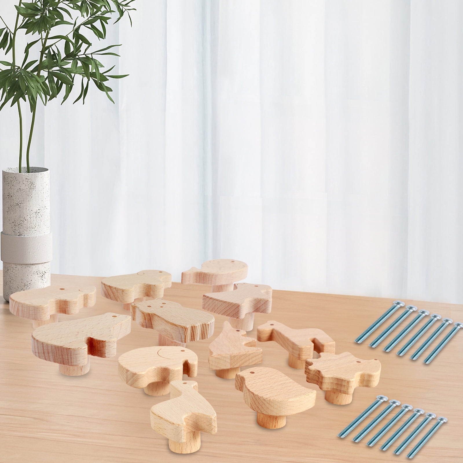 FUYGRCJ 6/12Pcs Wooden Animal Drawer Knobs with Screws Natural Wood ...