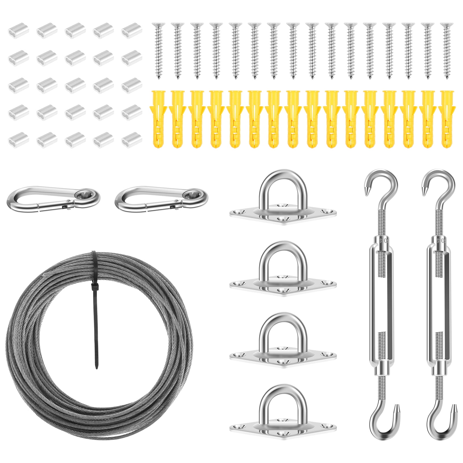 FUYGRCJ 66Pcs Sun Shade Sail Hardware Kit 304 Stainless Steel M6 Awning ...