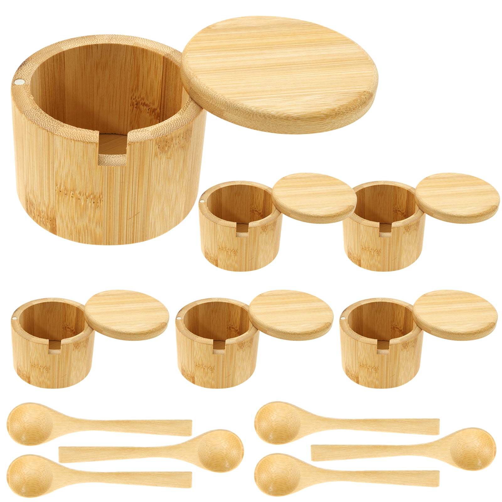 FUYGRCJ 6PCS Wood Spices Storage Cellar with Magnetic Swivel Lid, Side ...
