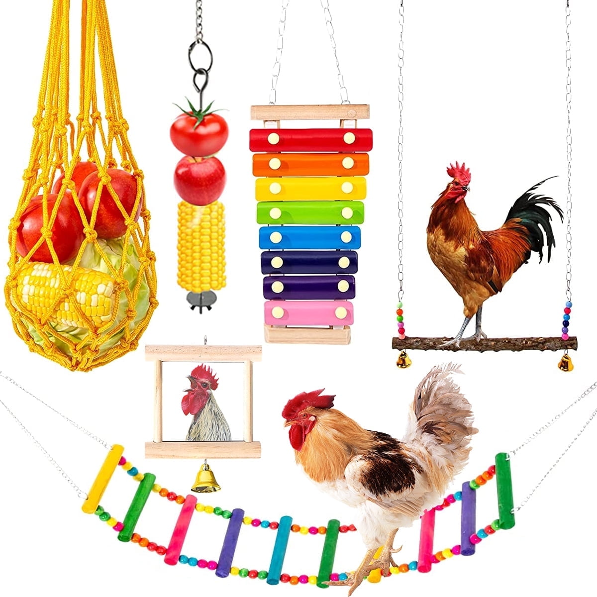 FUYGRCJ 6Pcs Chicken Toys Set Chewing Foraging Toys Parrot Playing ...