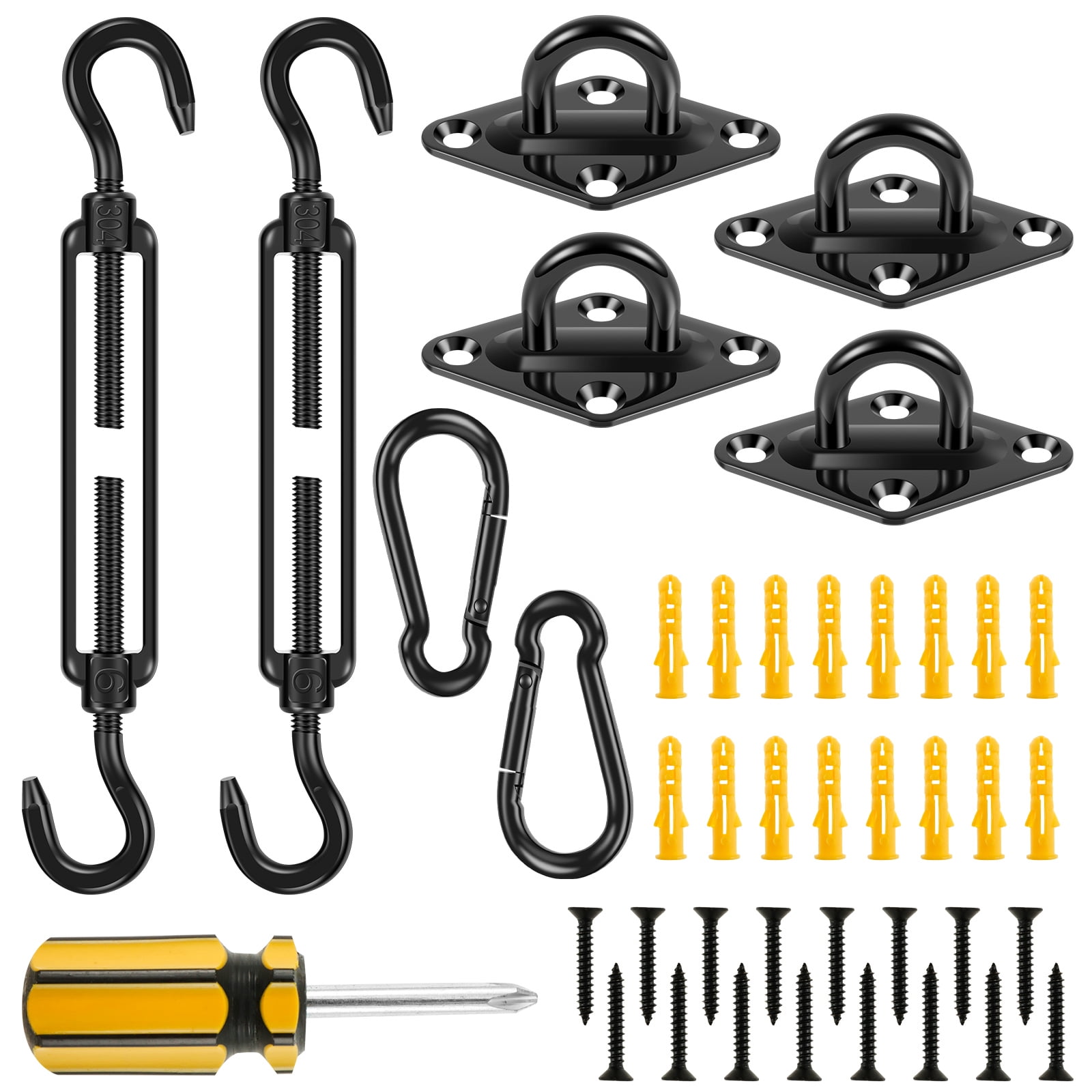 FUYGRCJ 82Pcs Sun Shade Sail Hardware Kit 304 Stainless Steel Awning ...