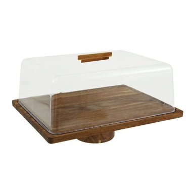 Acacia Wood Glass Cake Stand | Versatile Serving Tray & Cheese Board ...