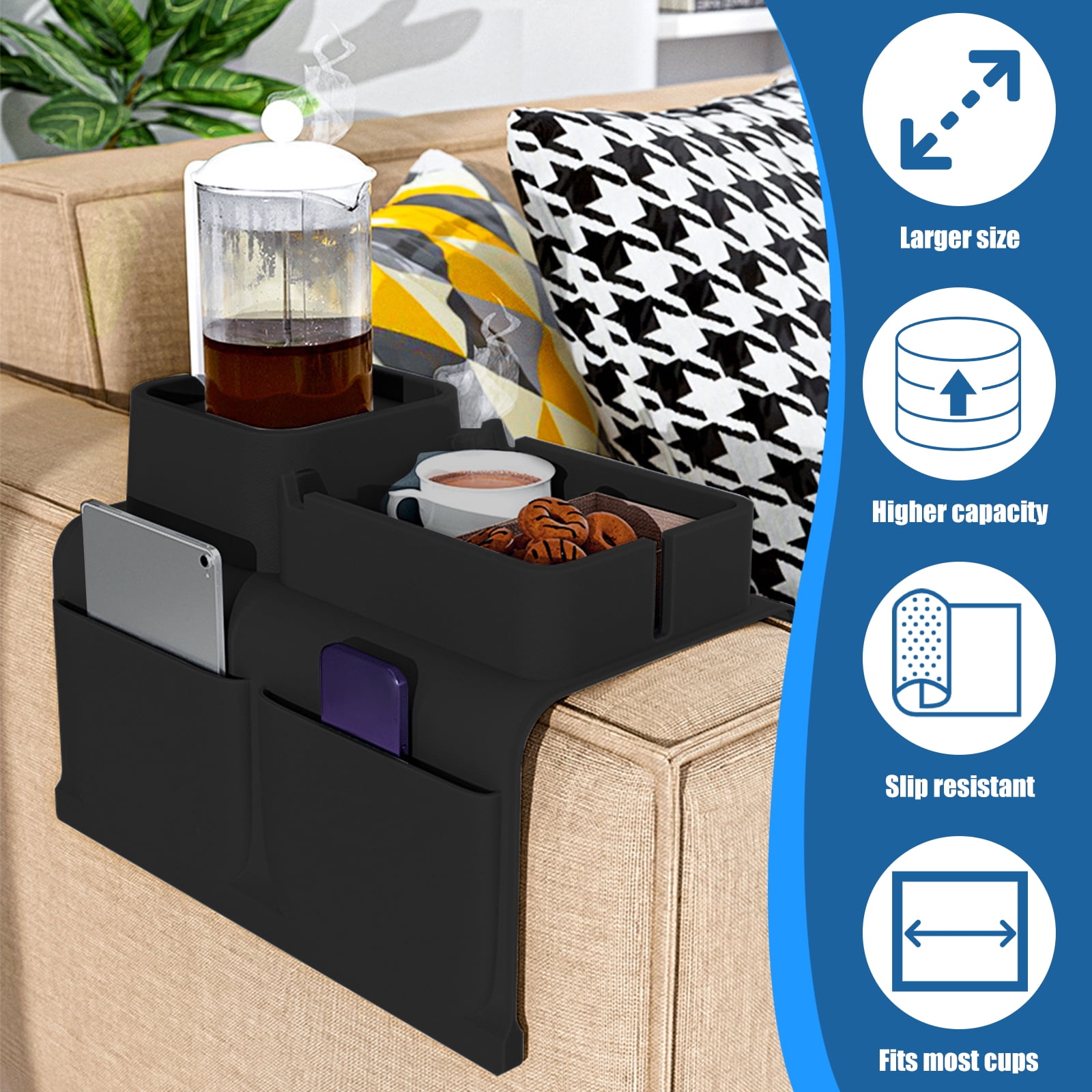 FUYGRCJ Couch Cup Holder Tray Silicone Sofa Armrest Tray with Side ...