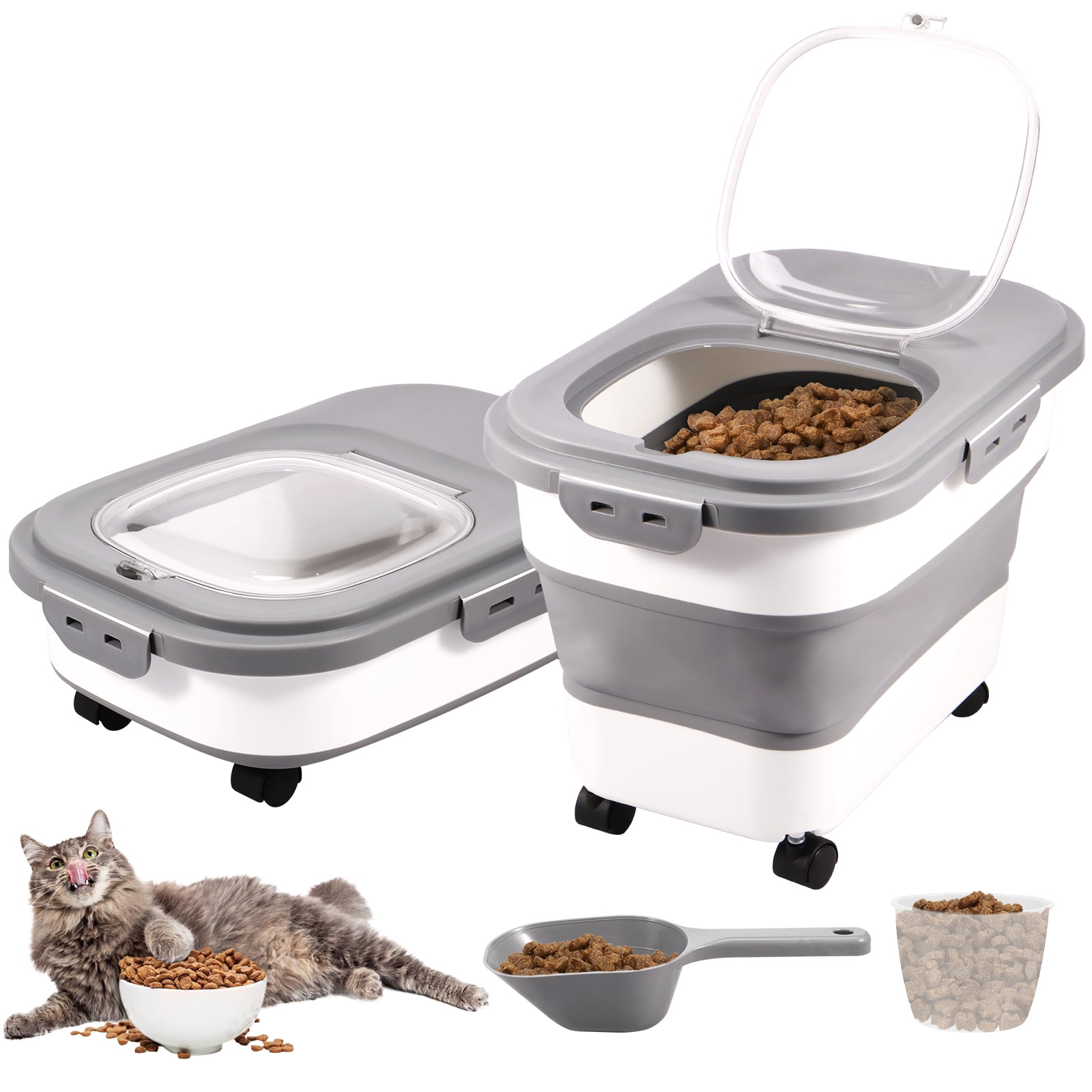 FUYGRCJ Dog Food Storage Container with Wheels 23Lbs Collapsible Pet ...