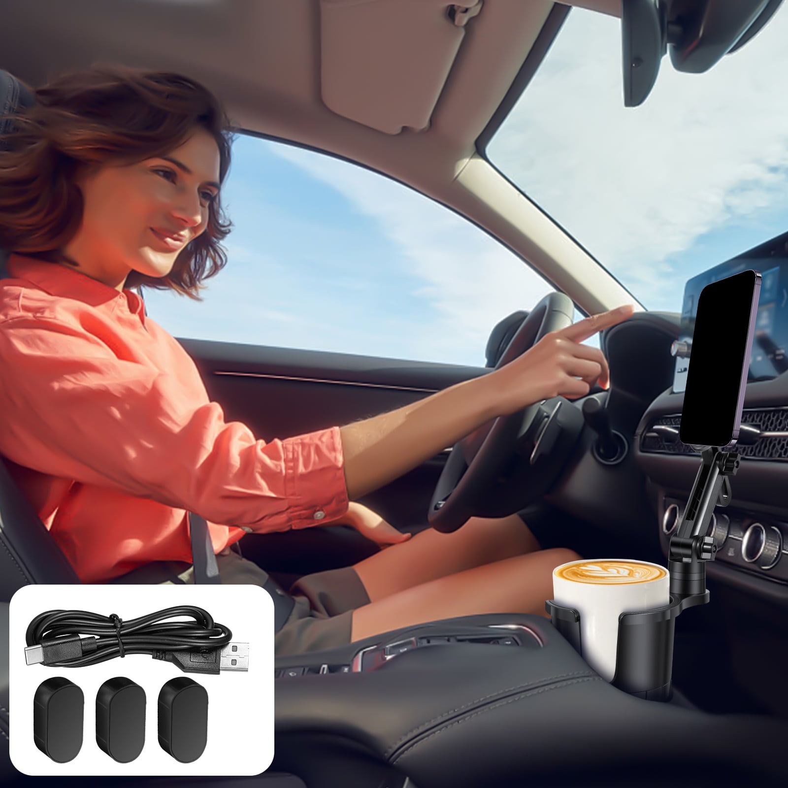 FUYGRCJ Magnetic Car Cup Holder Phone Mount 15W Wireless Fast Charging ...