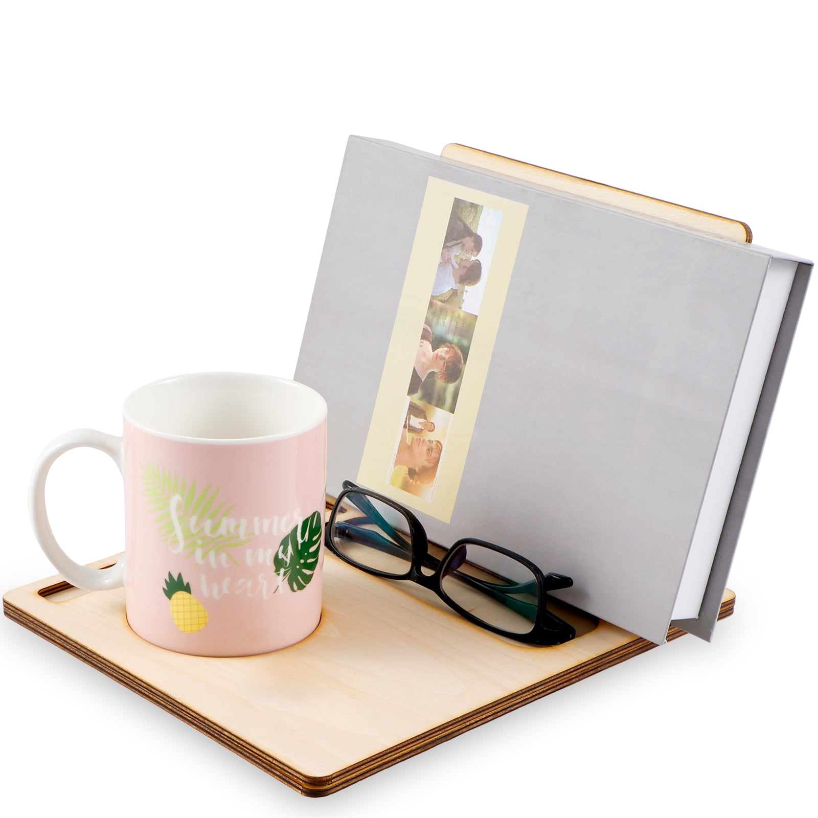 FUYGRCJ Personalized Wooden Triangle Book Stand with Cup Holder ...