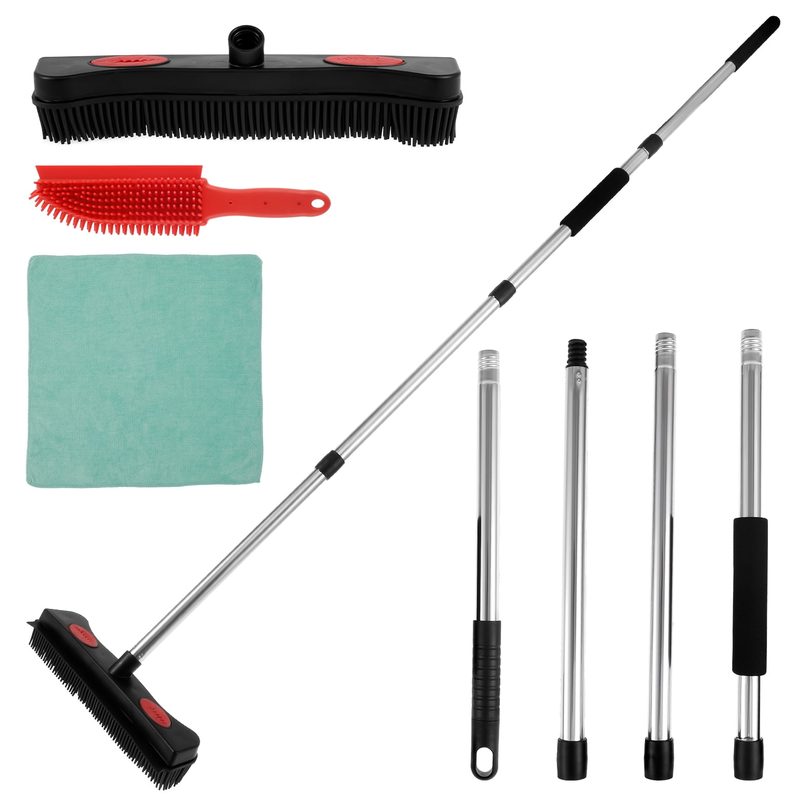 FUYGRCJ Rubber Broom with Squeegee Efficient Carpet Rake Broom with ...