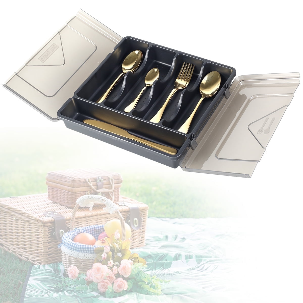 FUYGRCJ Silverware Cutlery Organizer Tray with Transparent Lid, Utensil ...
