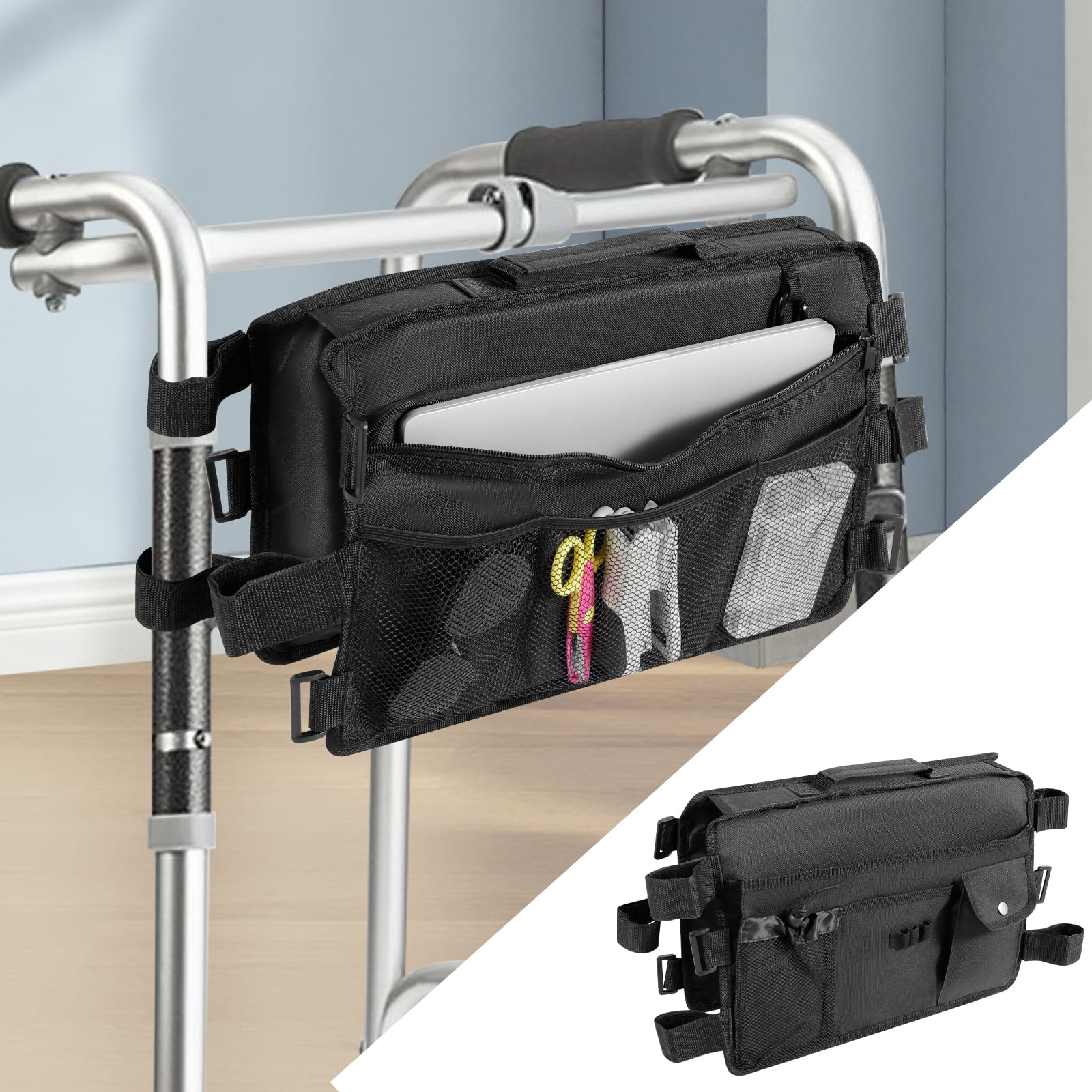 FUYGRCJ Walker Basket with Cup Holder, Foldable Walker Tote Bag with ...