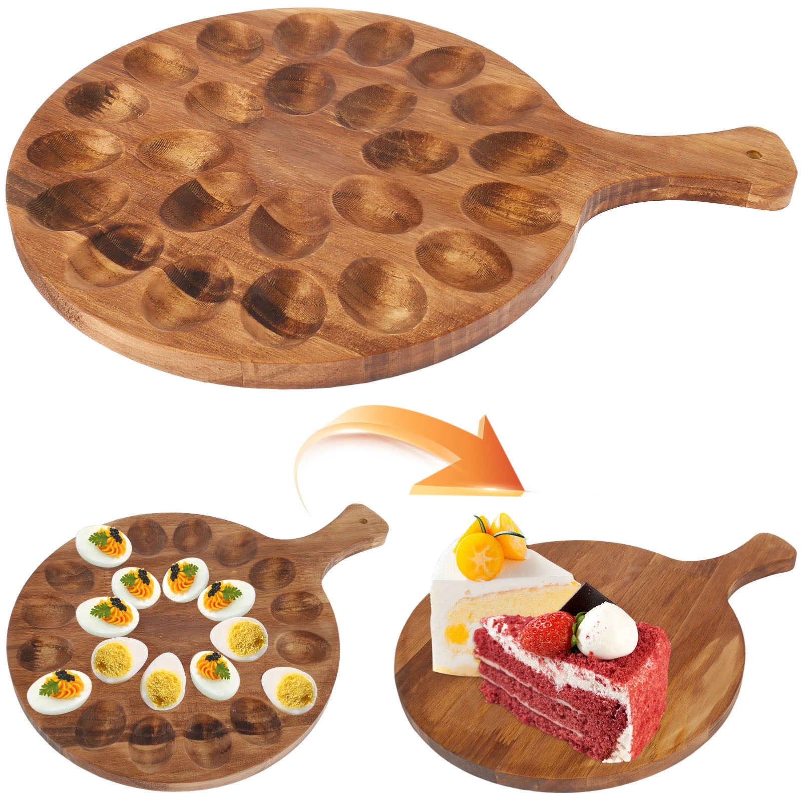 FUYGRCJ Wood Deviled Egg Platter Hold 24 Deviled Egg Tray 11.8×15.7×0. ...