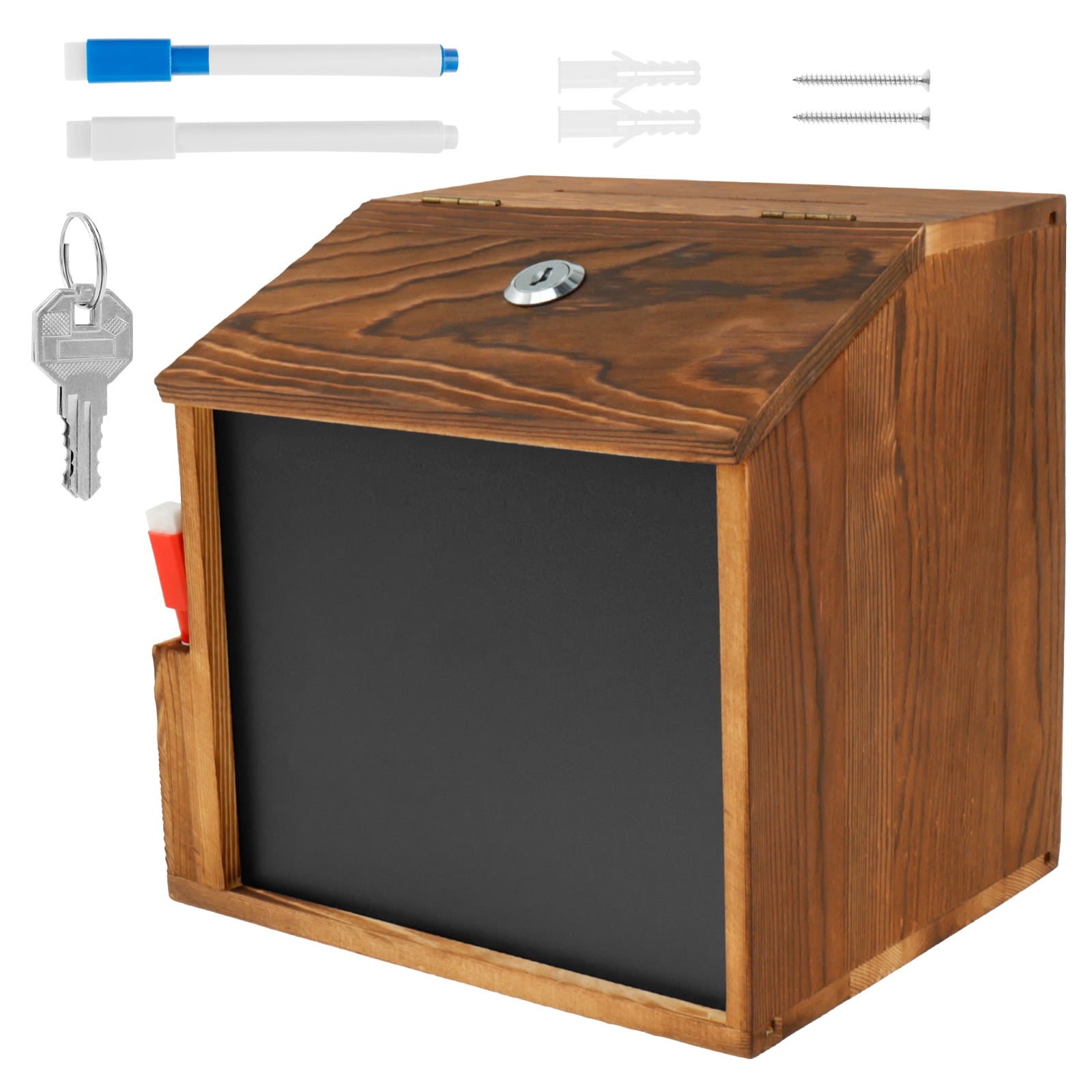 FUYGRCJ Wood Suggestion Box with Slot and Lock Countertop or Wall ...