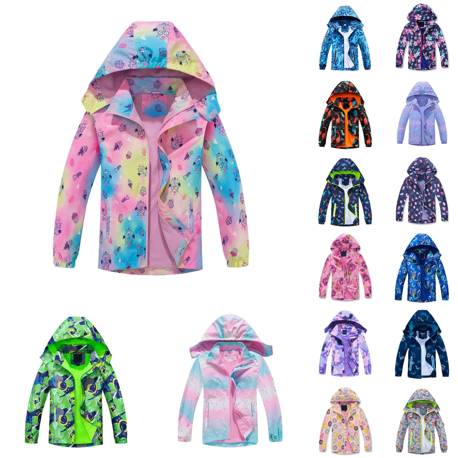 FUZHIQ Boys Girls Rain Jacket Lightweight Waterproof Hooded Raincoat ...