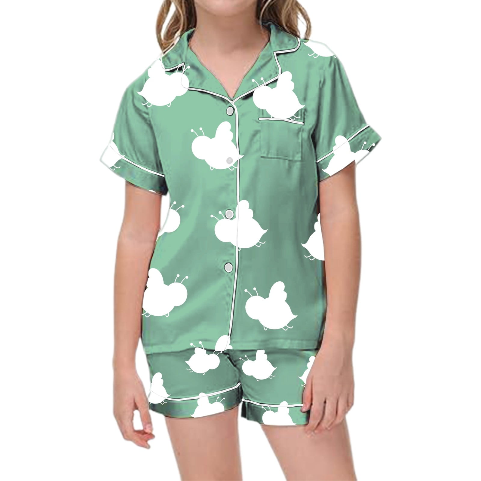 FUZHIQ Button Pajamas for Girls Set Shorts Christmas Print 2 Piece Pjs Button Down Short Sleeve ...