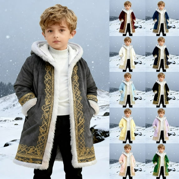 FUZHIQ Christmas Jacket for Kids Boys Santa Claus Xmas White Faux Fur Trim Open Front Hoodies ...