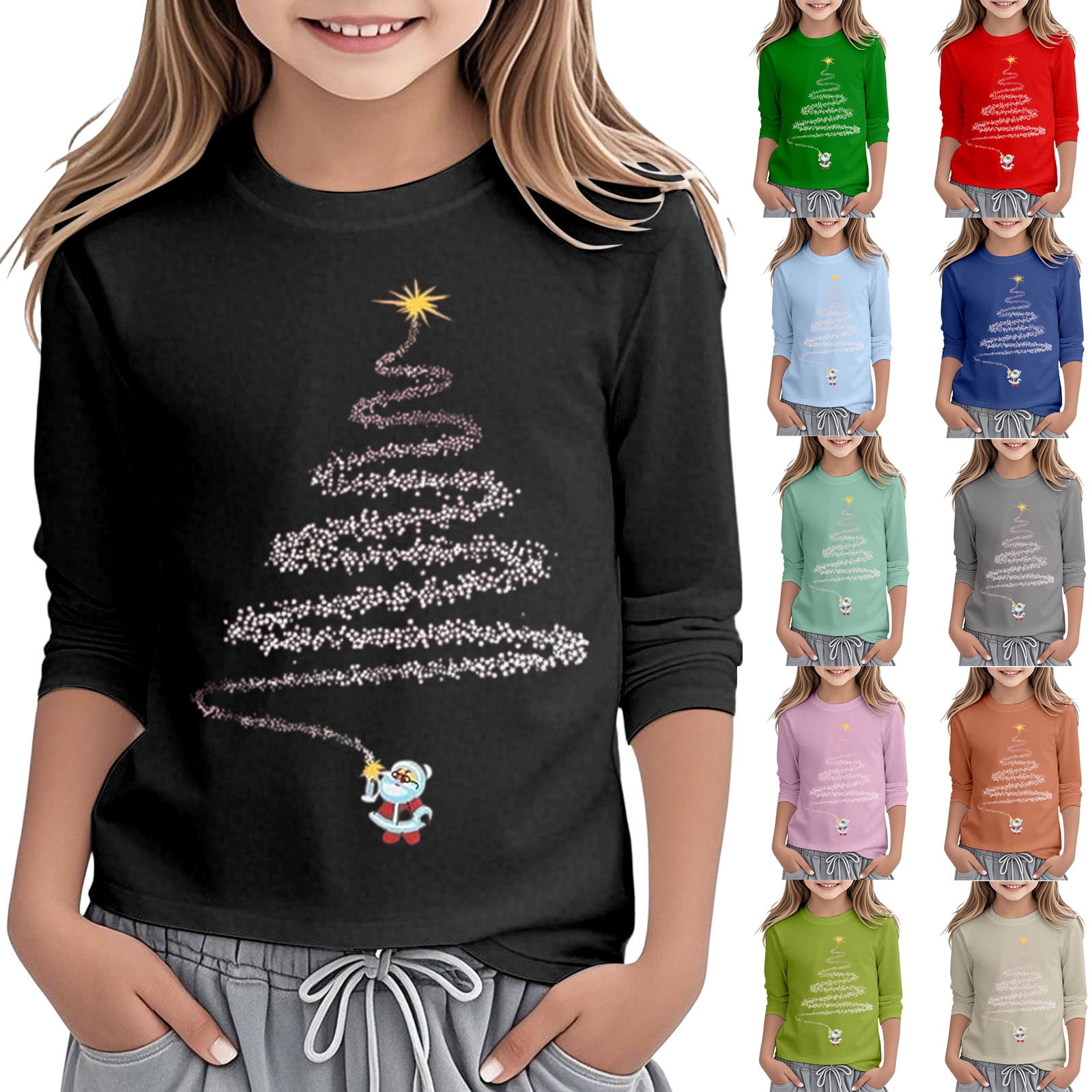 FUZHIQ Christmas Shirts for Girl 3/4 Sleeve Christmas Tree Snowflakes ...