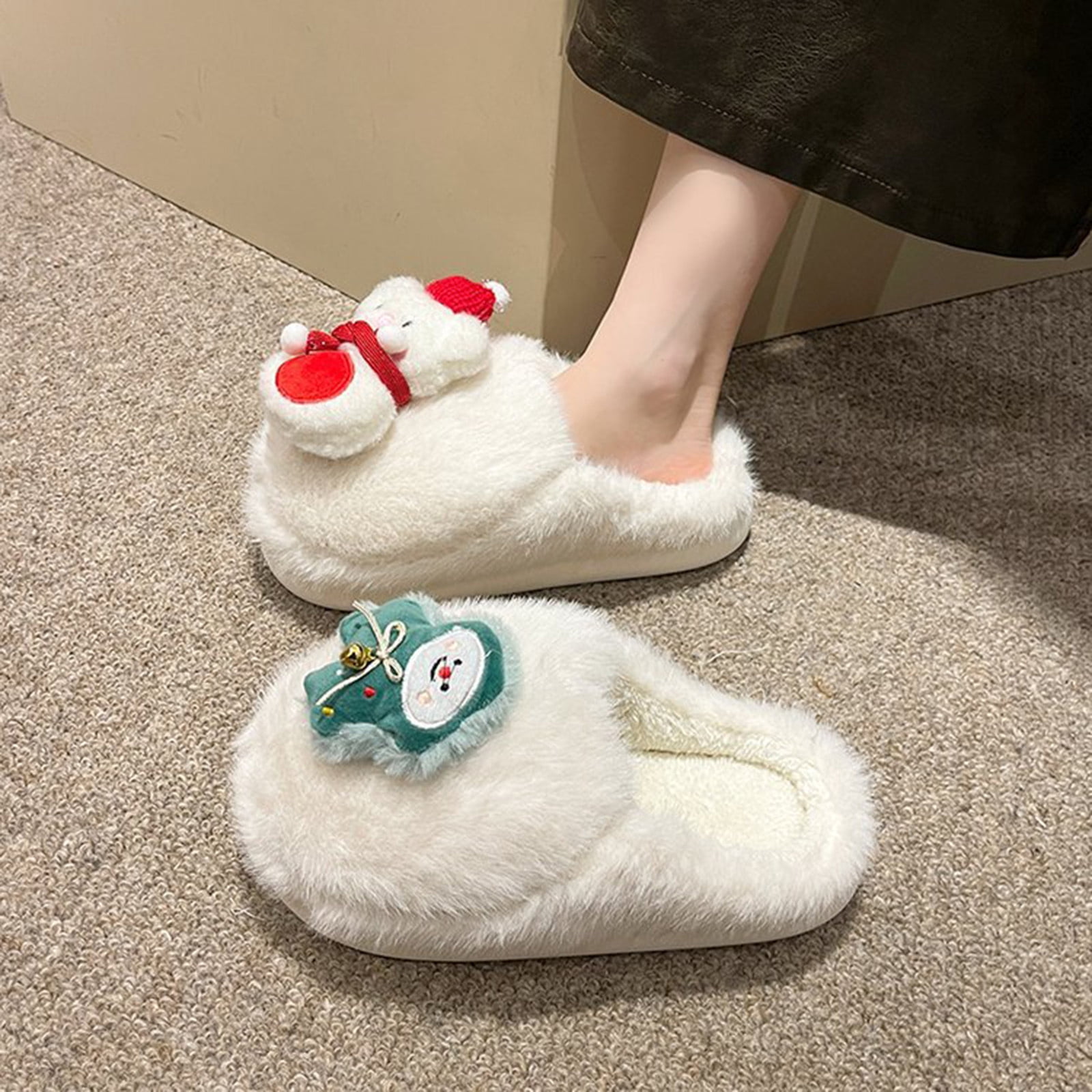 FUZHIQ Cozy Furry House Slippers for Women/men Retro Memory Foam ...