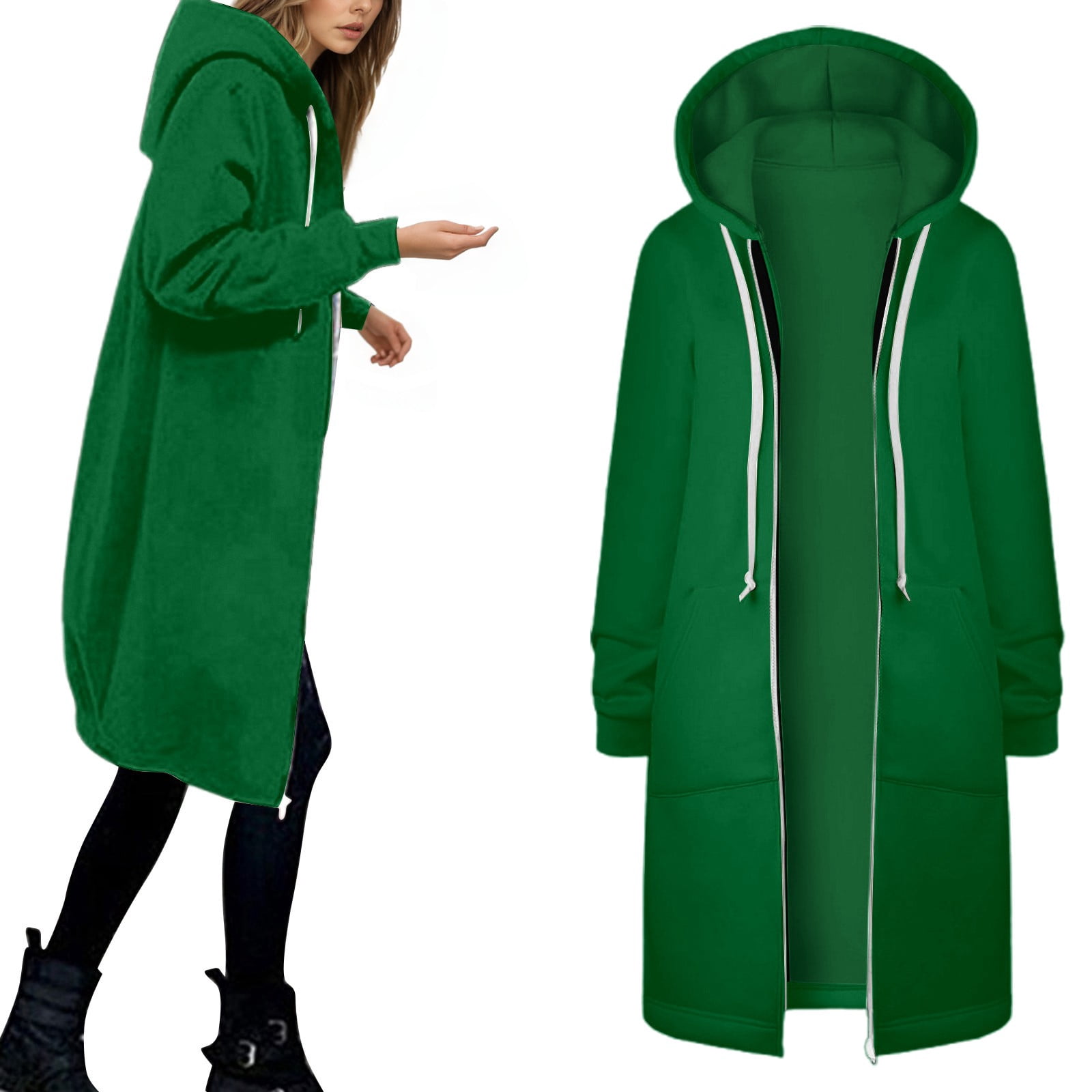 FUZHIQ Jacket Women Oversized Plain Drawstring Long Sleeve Hooded Zip ...