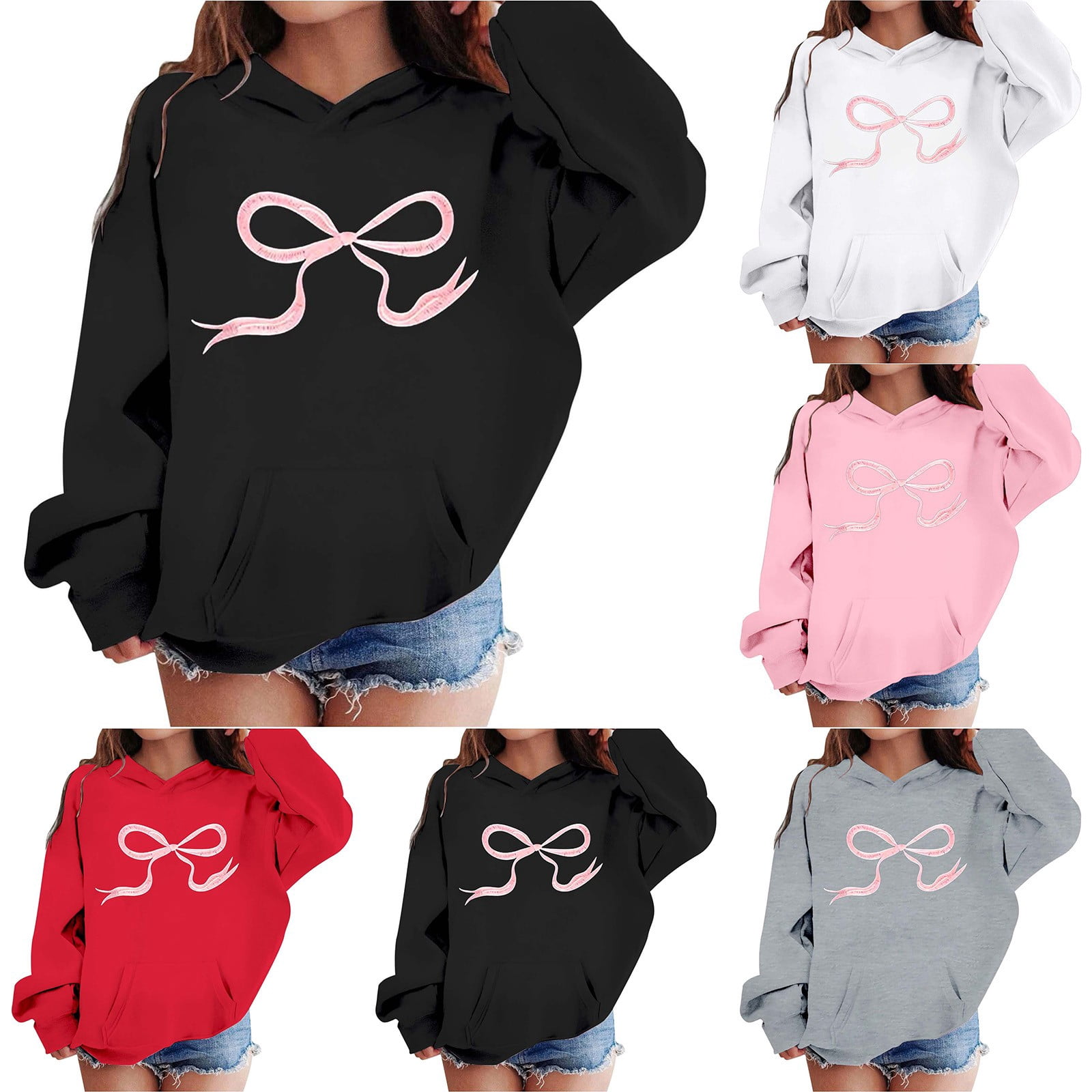 FUZHIQ Girls Hoodies Cute Print Bow Tie Graphic Hoodie Pullover ...