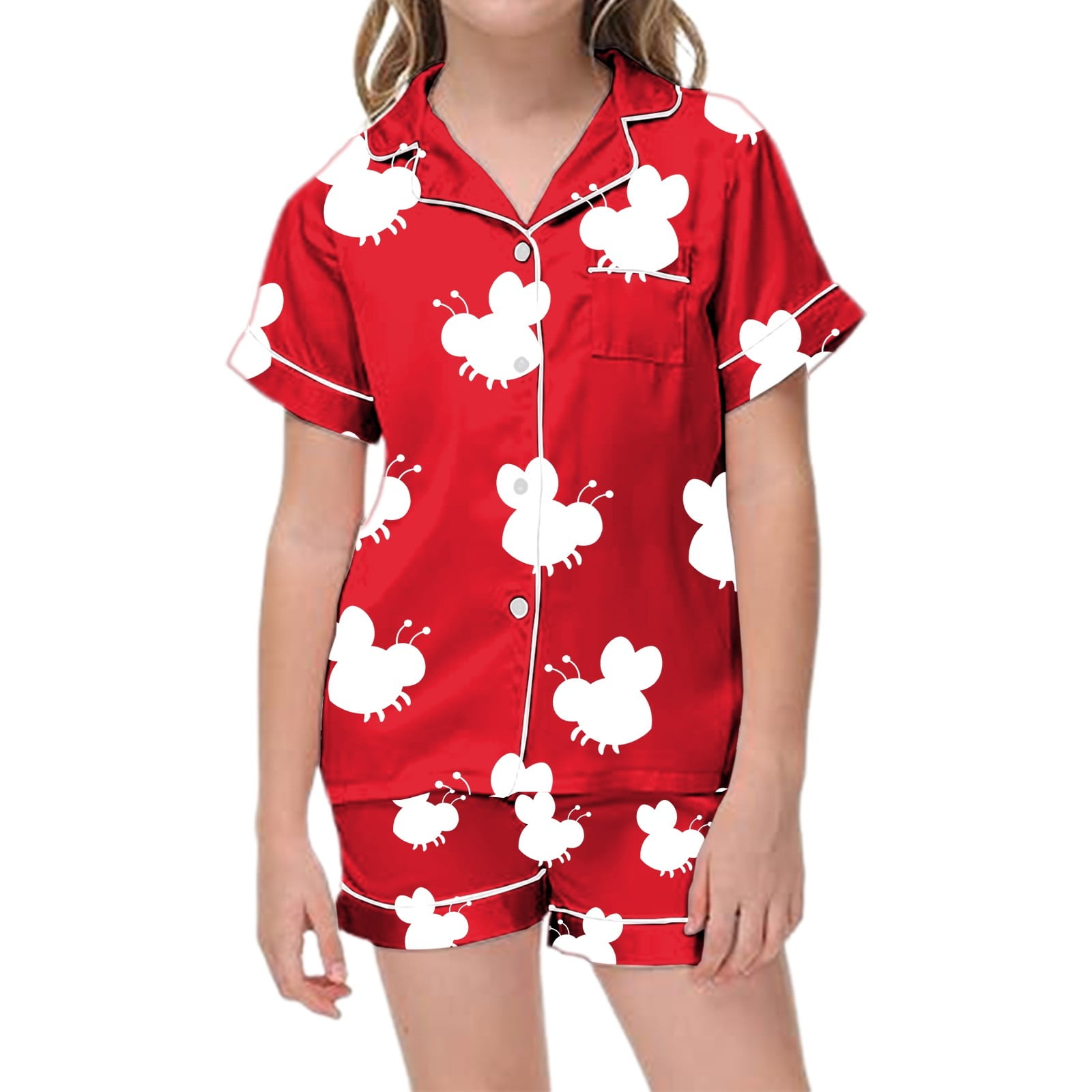 FUZHIQ Girls Kids Pajamas Shorts Sets 14-16 DIY Hand Painted 2 Piece Short Sleeve with Shorts ...