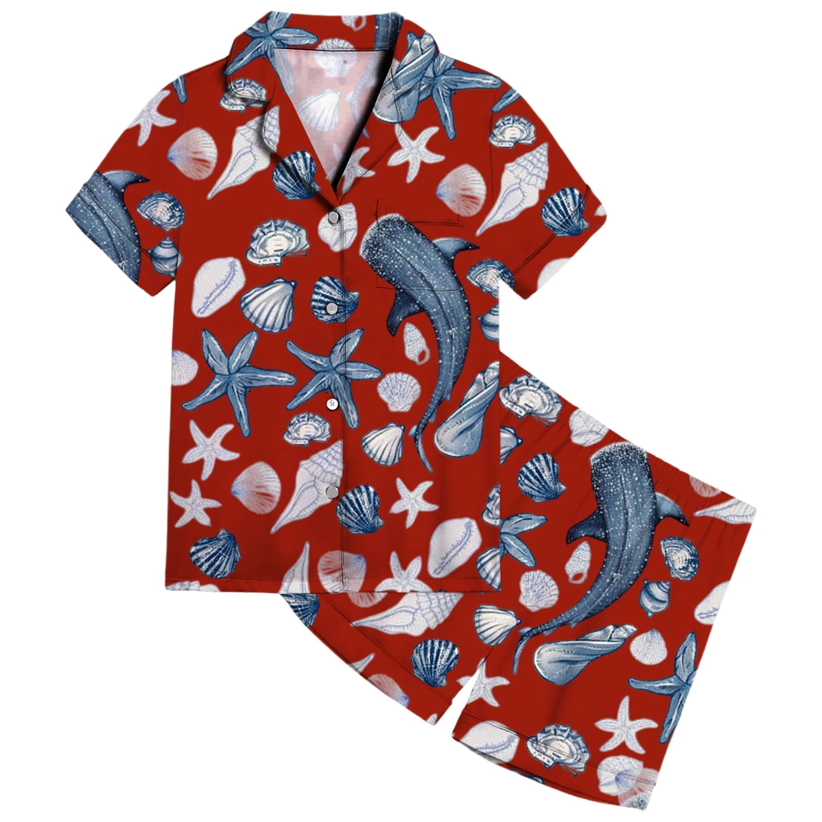 FUZHIQ Girls Kids Pajamas Shorts Sets Cartoon Print Kids Short Sleeve 2 Piece Preppy Loungewear ...