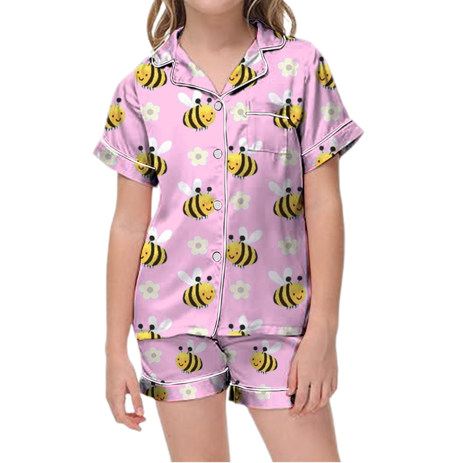 FUZHIQ Girls Kids Pajamas Shorts Sets Cartoon Print Kids Short Sleeve 2 ...