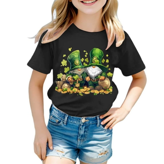 FUZHIQ Girls Shamrock Shirts Shamrock Graphic Short Sleeve Spring ...