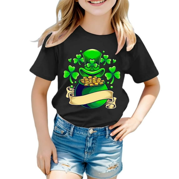 FUZHIQ Girls St. Patrick's Day Shirts Shamrock Four Leaf Short Summer ...