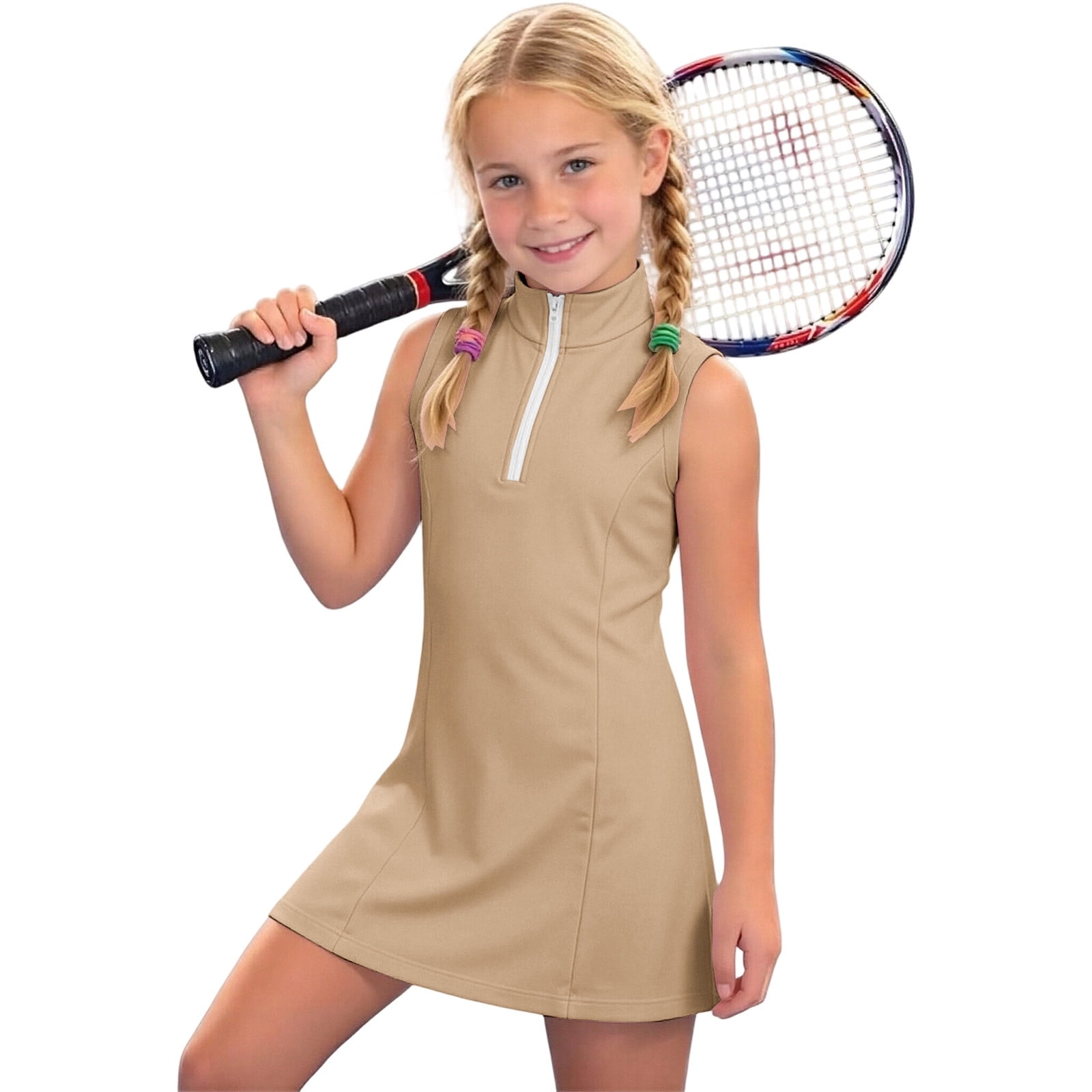 FUZHIQ Girls Tennis Dress 1/4 Zip Golf Outfit Kids Sleeveless School ...