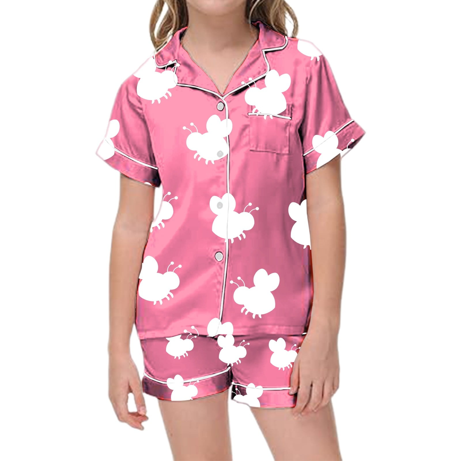 FUZHIQ Kids Christmas Pajamas Shorts Set Cotton Satin Kids Short Sleeve ...