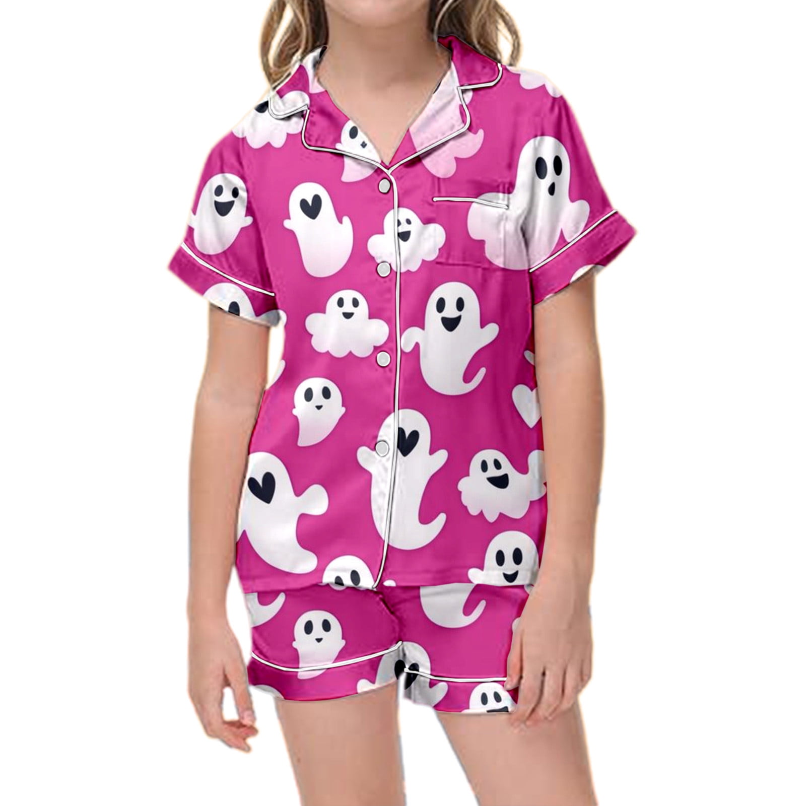 FUZHIQ Kids Outfits Girls ,Kids Girls Halloween Cartoon Floral Printed Short Sleeve Button Down ...