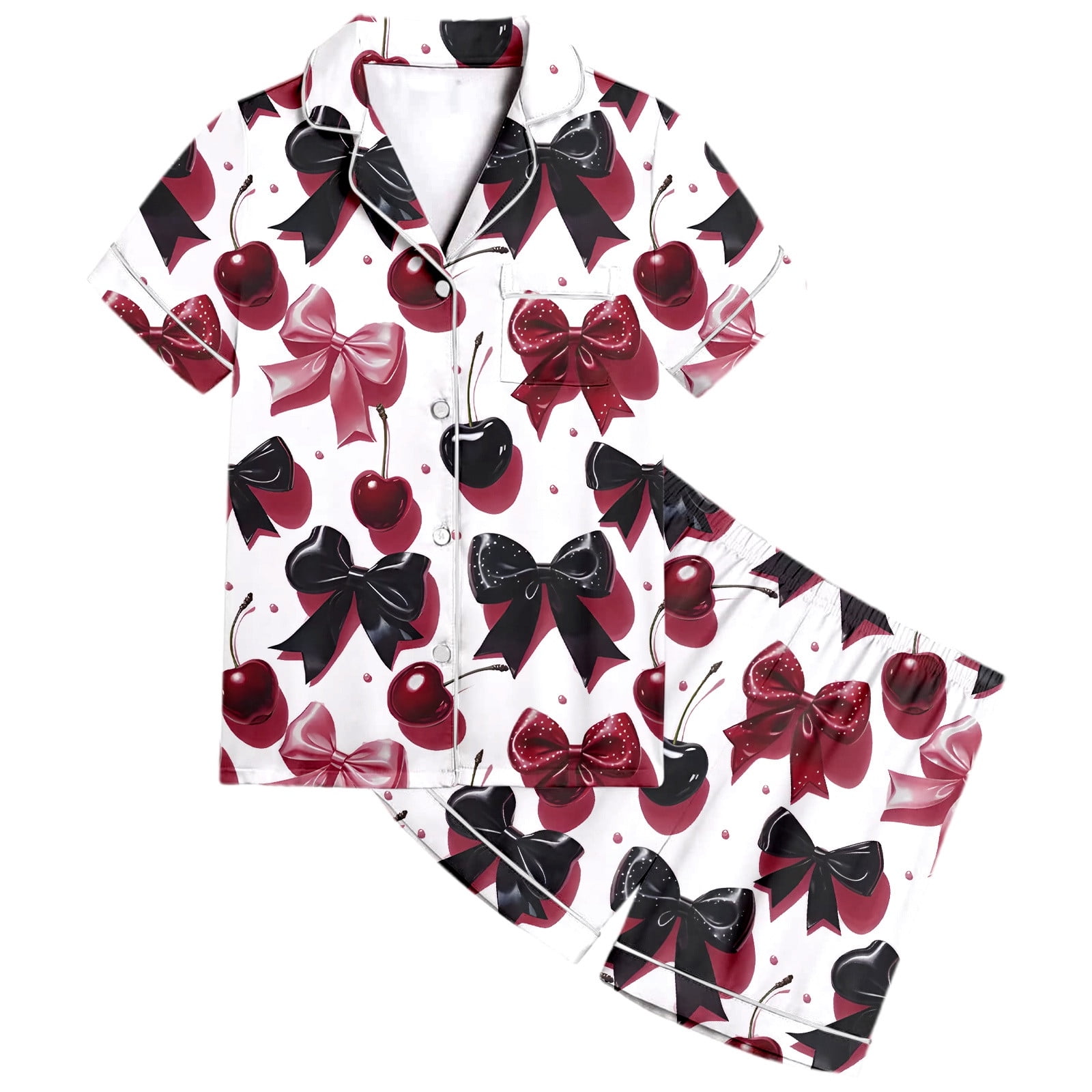 FUZHIQ Kids Pajamas Shorts Set Girls Satin Silk 2 Piece Pjs Button Down Short Sleeve Shirts ...