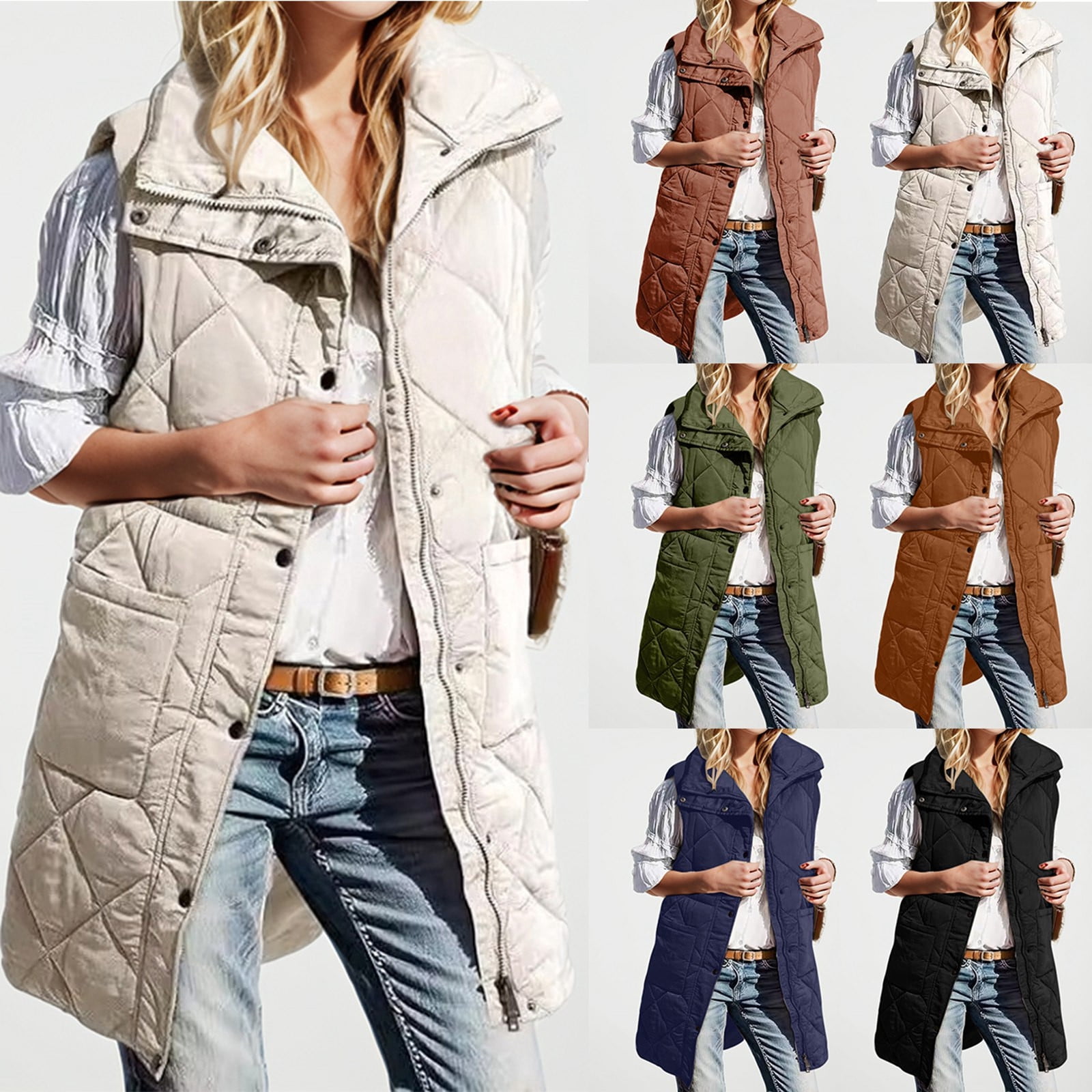 FUZHIQ Long Puffer Vests for Women Puffer Vest Lightweight Sleeveless ...