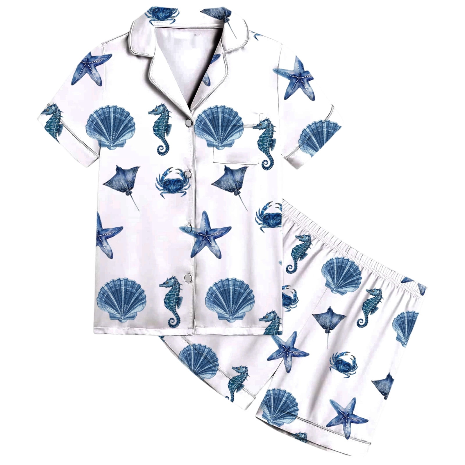 FUZHIQ Pajamas for Girls Set Shorts Button Down Cartoon Print Kids Short Sleeve 2 Piece ...
