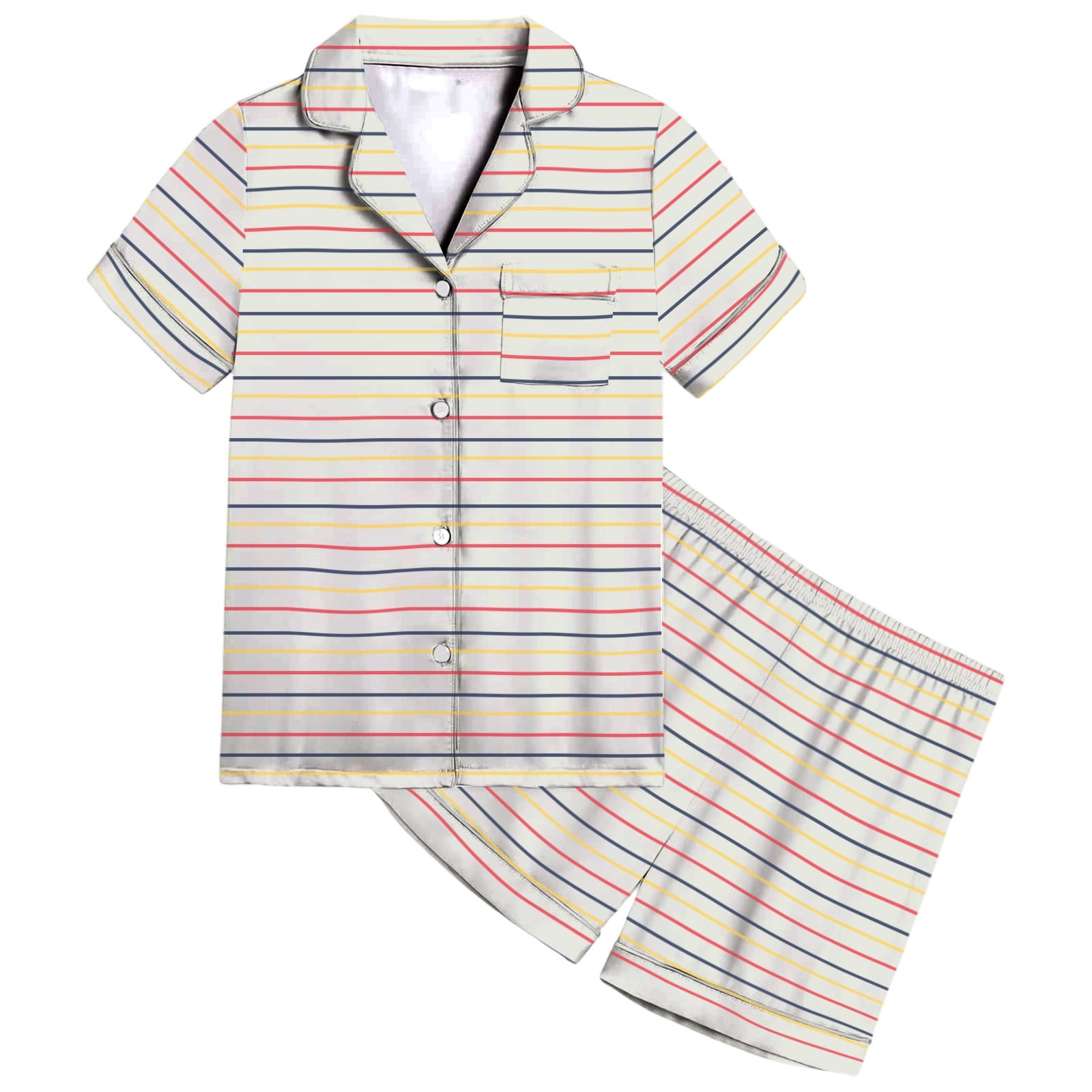 FUZHIQ Pajamas for Girls Set Shorts Button Down Satin Silk 2 Piece Pjs Button Down Short Sleeve ...