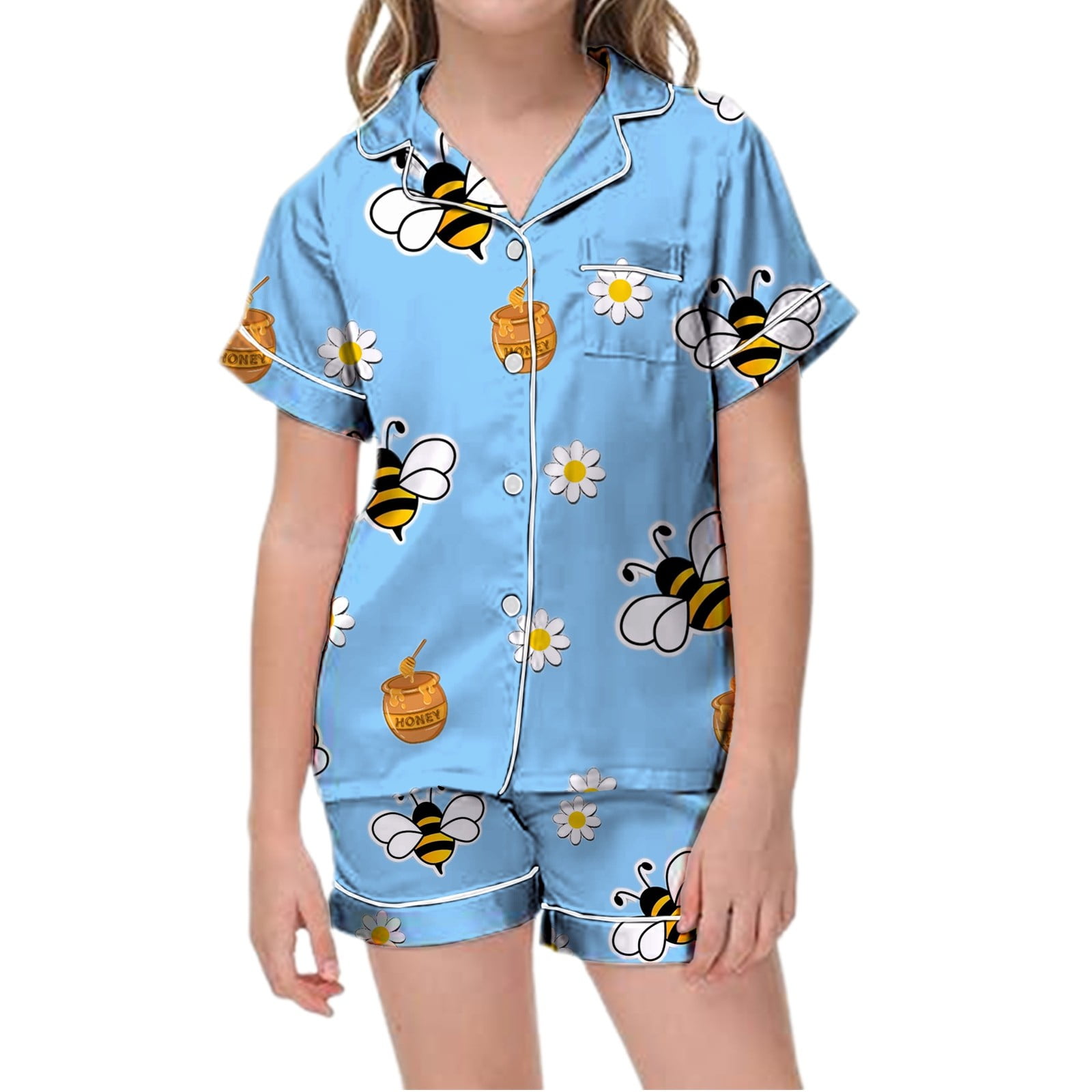FUZHIQ Pajamas for Girls Set Shorts Button Down Satin Silk 2 Piece Short Sleeve with Shorts ...