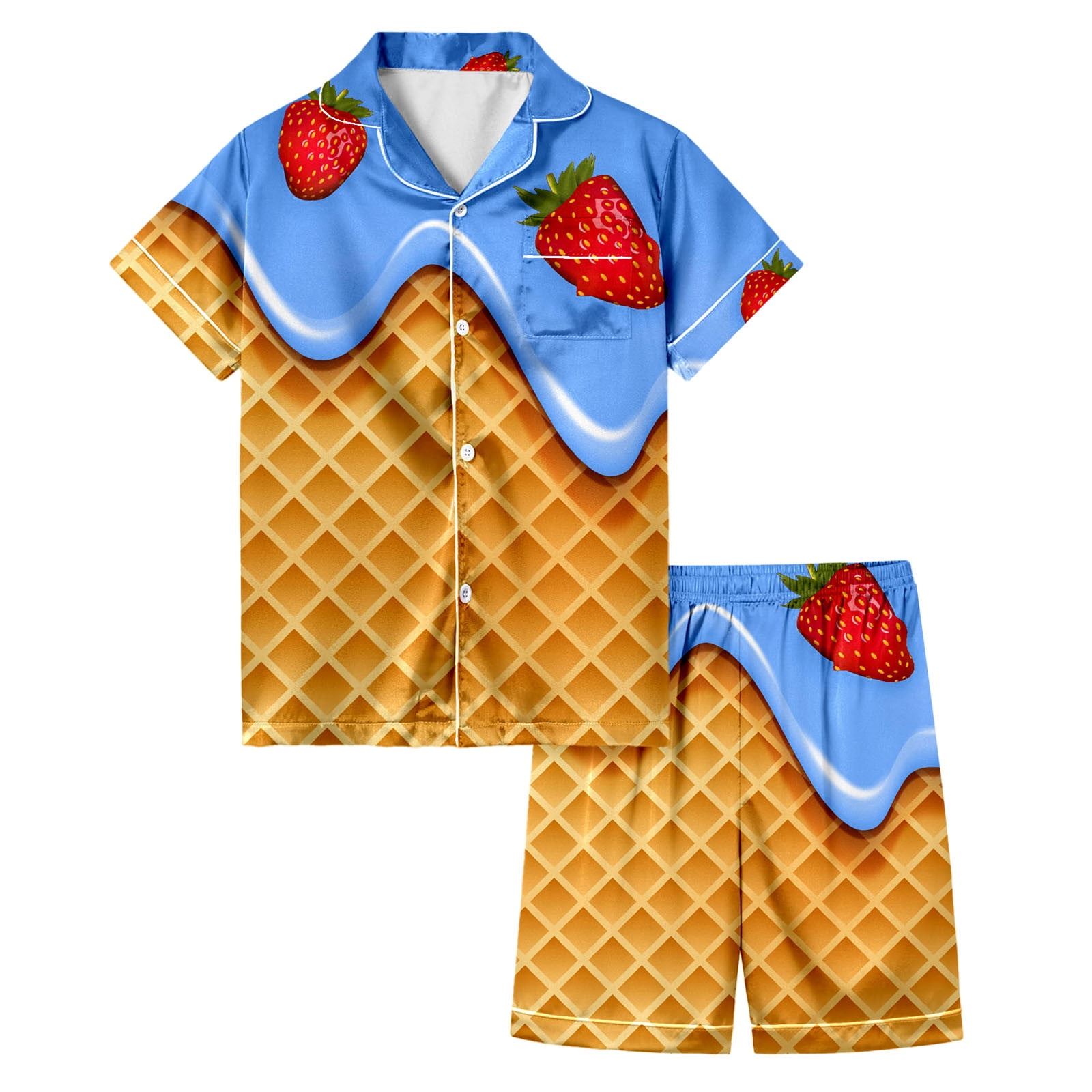 FUZHIQ Pajamas for Girls Set Shorts Button Down Silk Print Pajamas Set Short Sleeve 2 Piece ...