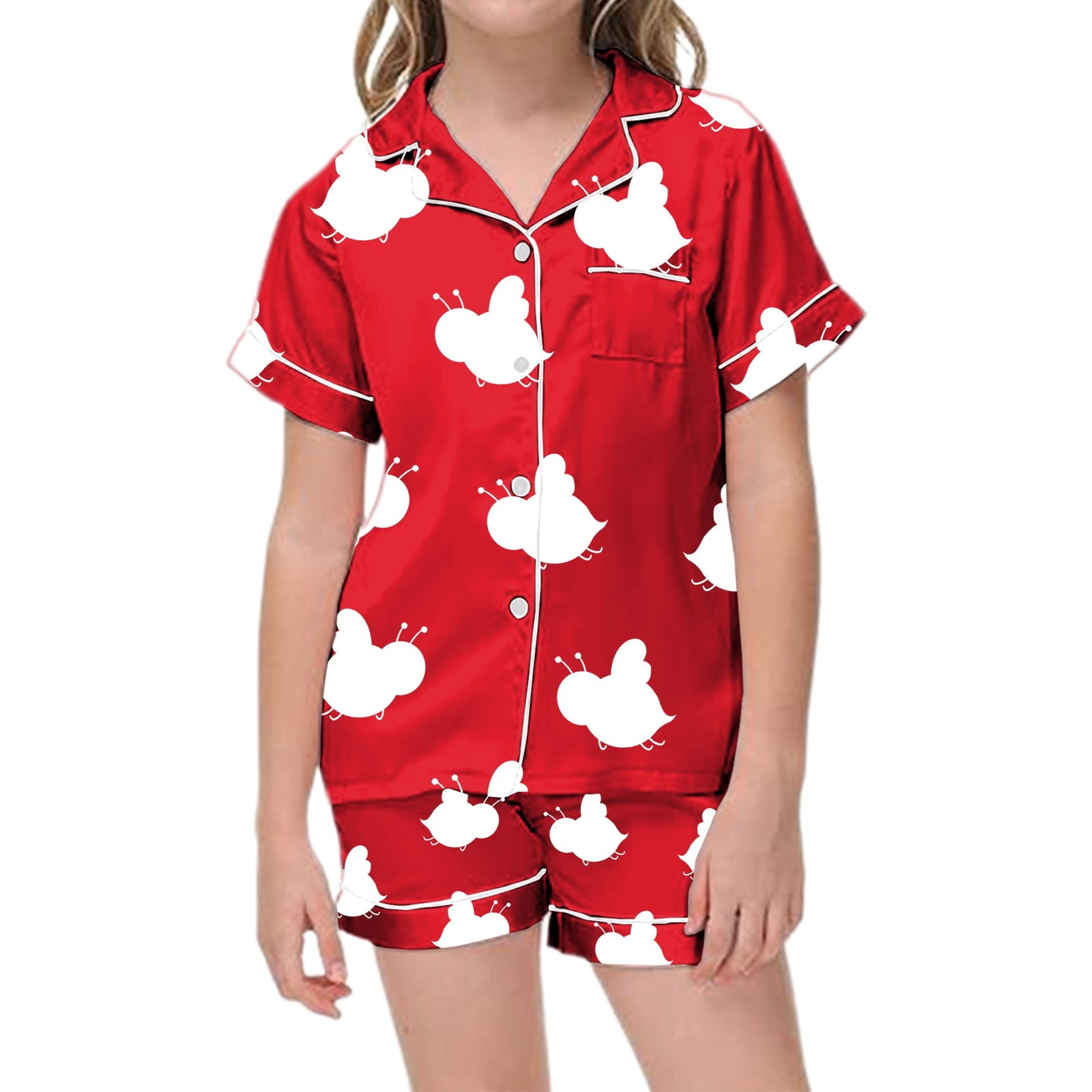 FUZHIQ Summer Pajamas for Big Girls Satin 2 Piece Short Sleeve with ...