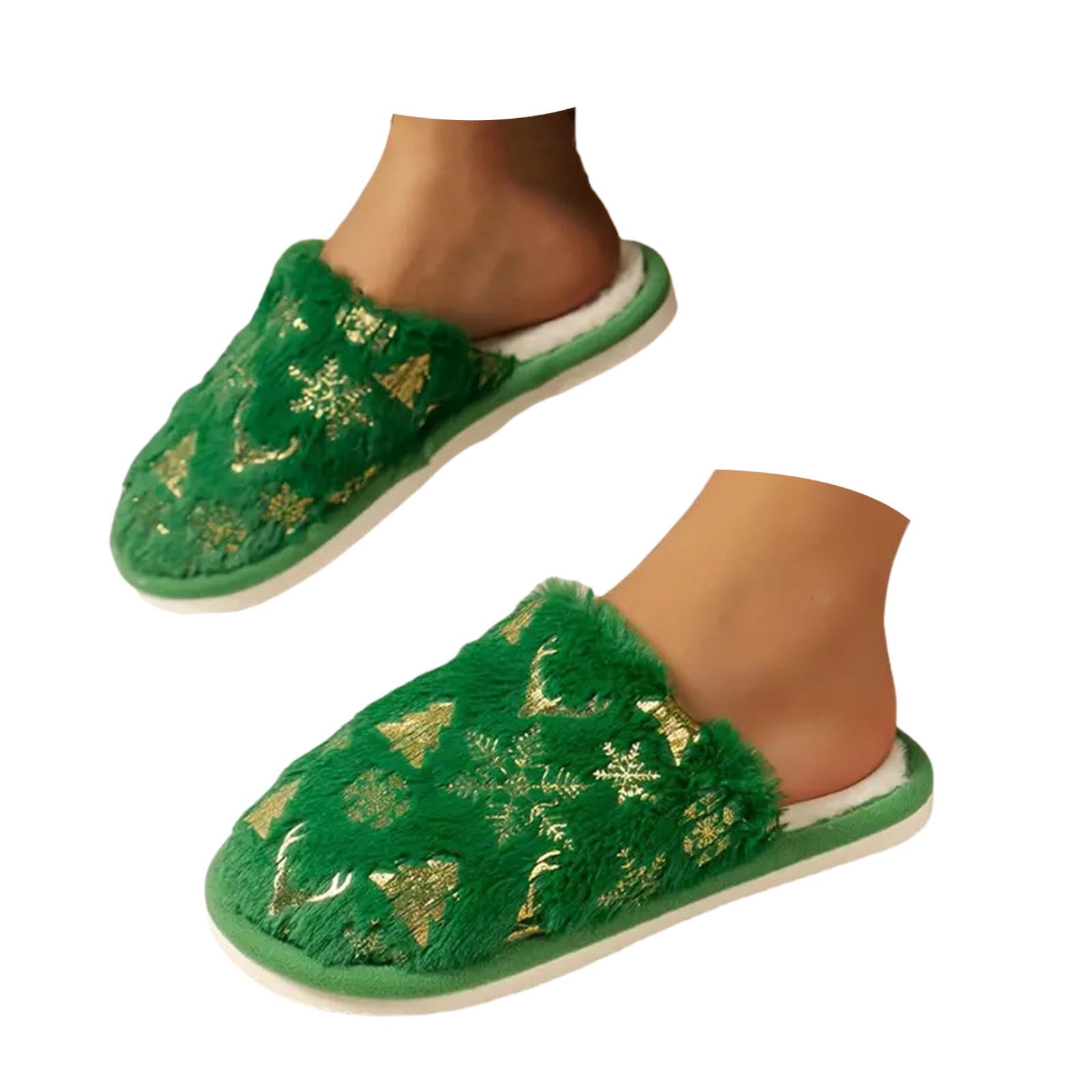FUZHIQ Women's Men's Couple Cartoon Christmas Slippers Closed-Heel Warm ...