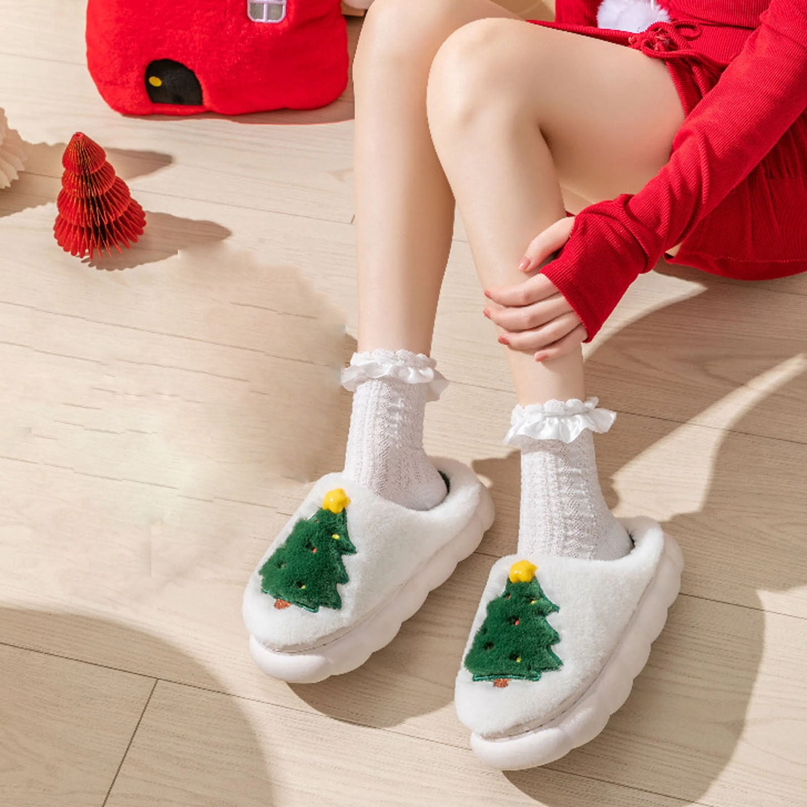 FUZHIQ Women's Pluffie Open Toe Faux Fur Slippers with Memory Foam Cozy ...