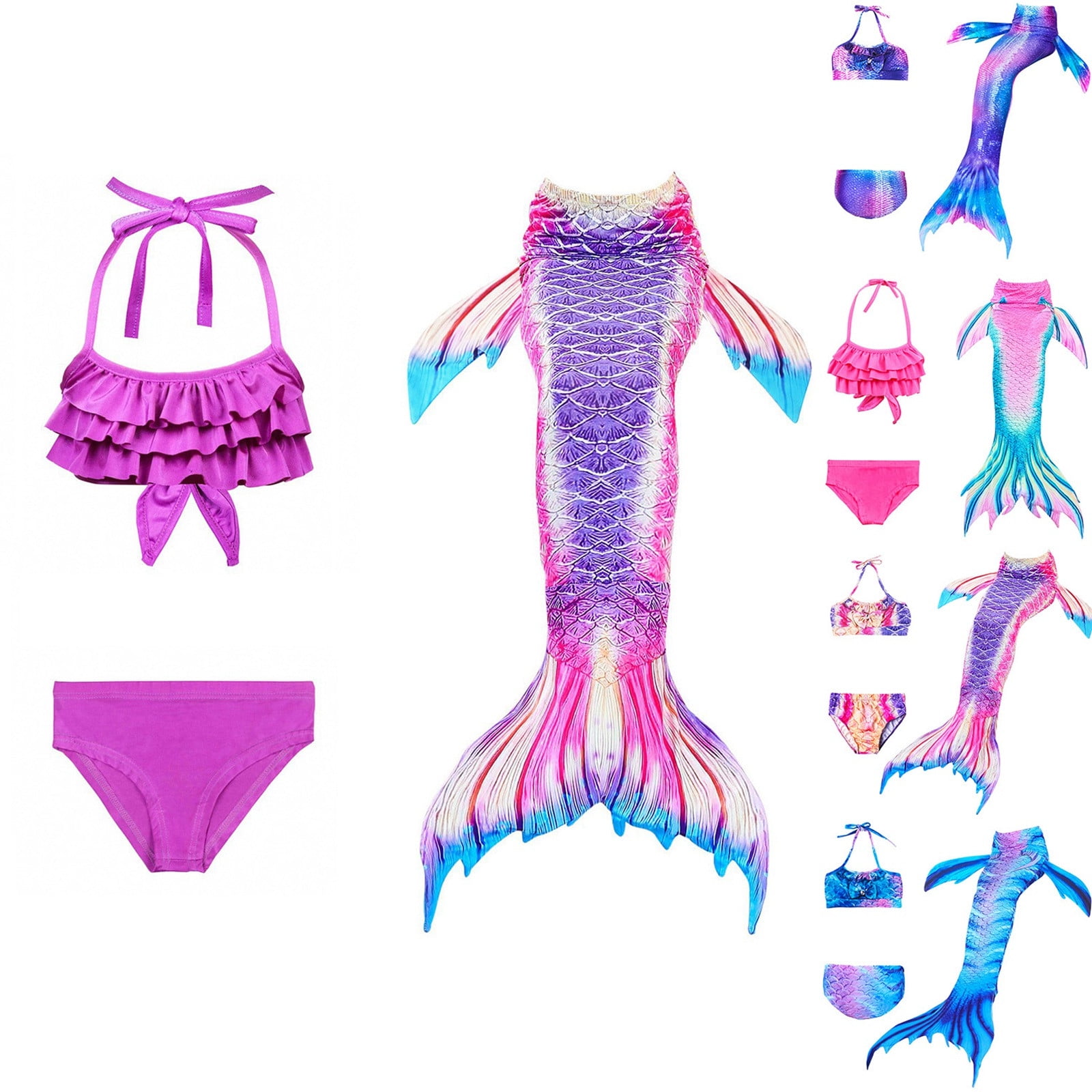 FUZHIQA Mermaid Swimsuit With Tail for Girls 4-6 Swimsuit Children ...