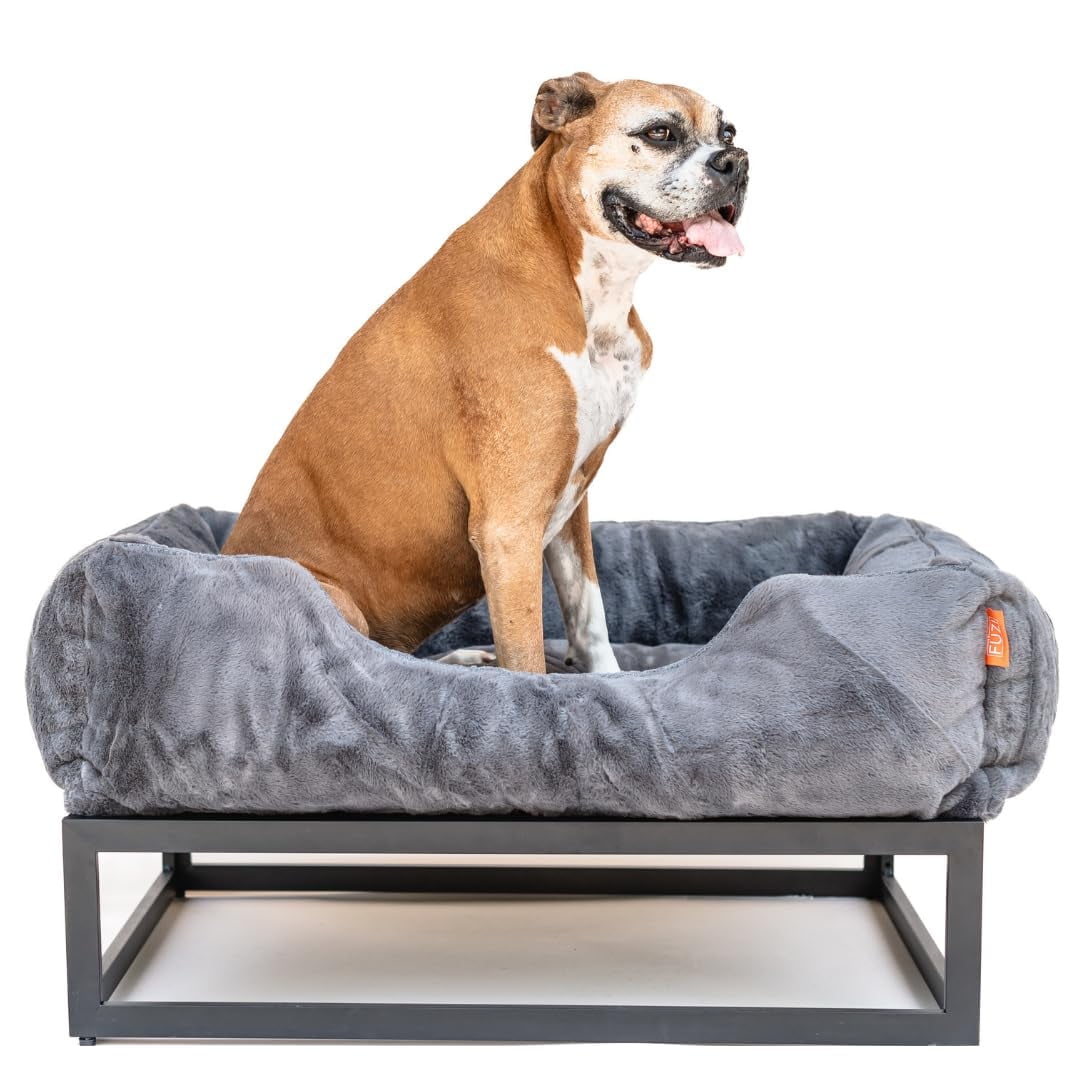 The FÜZI Luxury Elevated Dog Bed-Pet Bed for Medium Dogs-Dark Grey ...