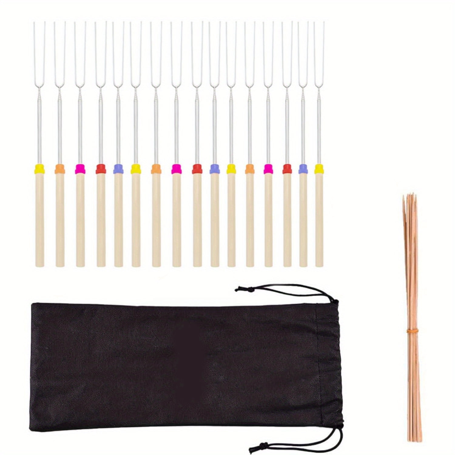 FUZILIN 16-Pack Multi-Color 32" Telescopic Marshmallow Sticks - Wood Handle Extendable Skewers ...