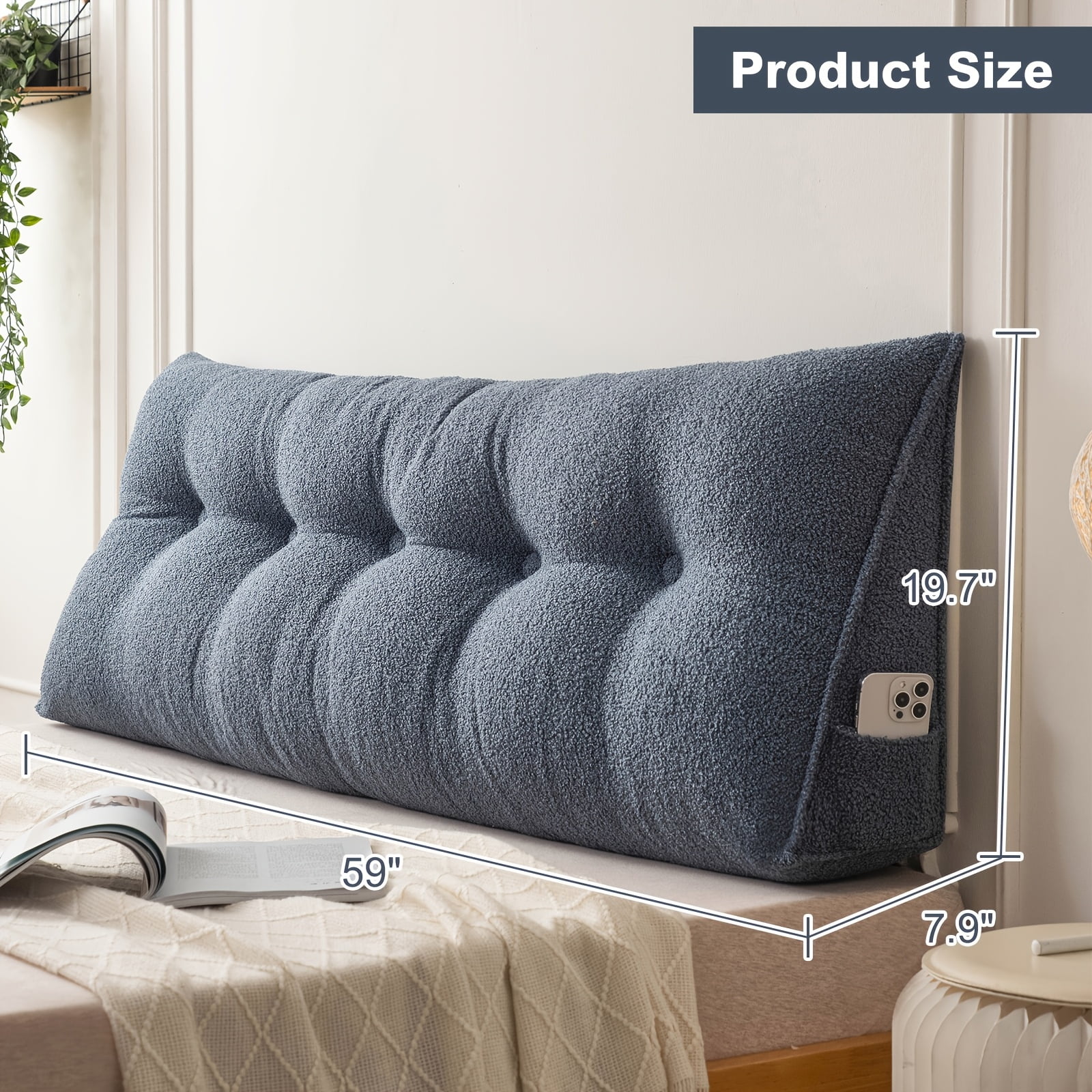 FUZILIN Triangular Wedge Pillow with Side Pockets & Removable Cover ...